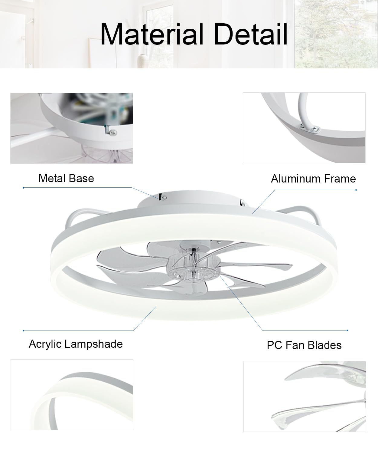 AQUBT Ceiling Fans with Lights and Remote, 20" Modern Low Profile Ceiling Fan with Light, Stepless Color Temperature Change and 6 Speeds, Flush Mount Ceiling Fans for Bedroom, Kids Room.(White)