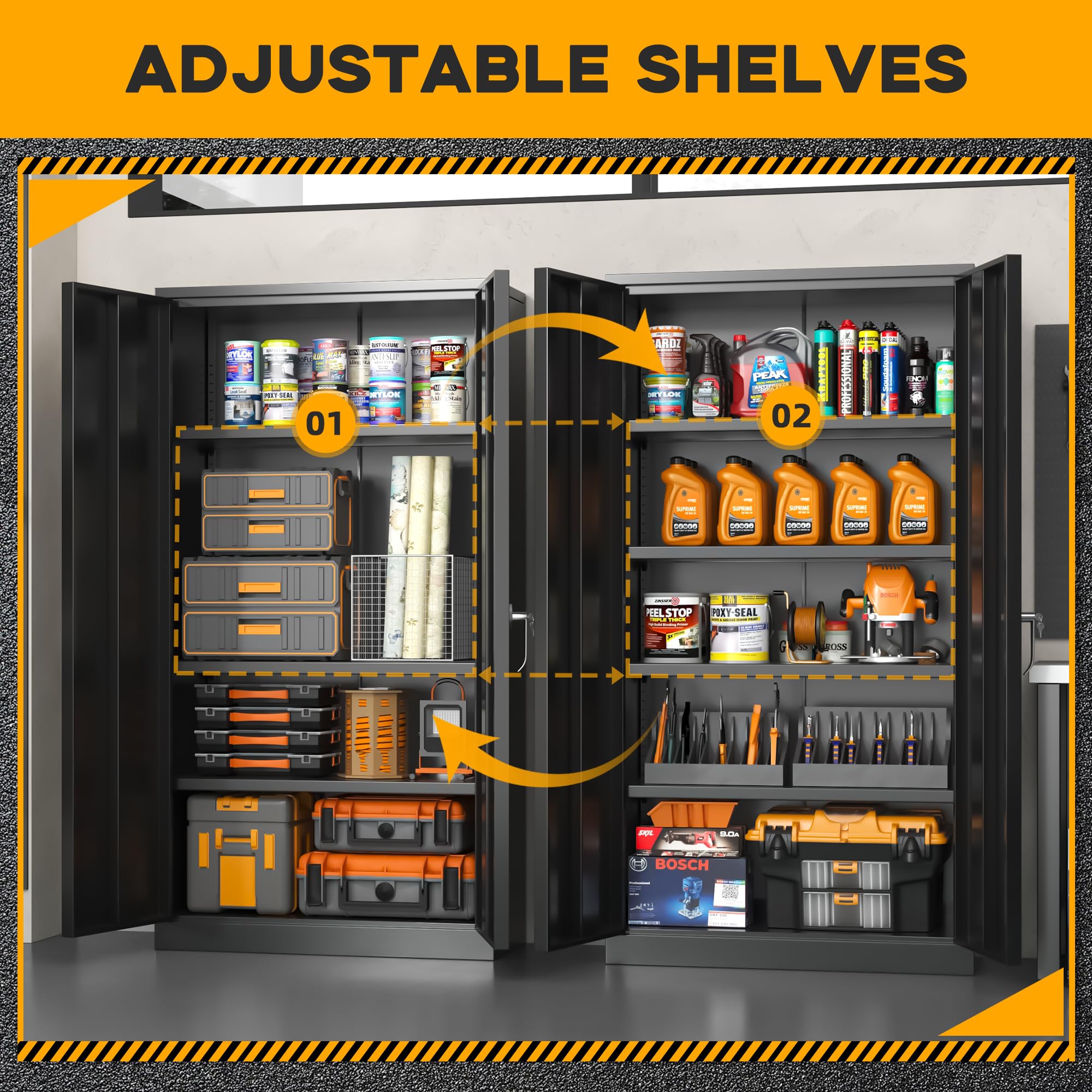 Greenvelly Metal Garage Storage Cabinet with Lock, 72" H Black Metal Cabinet with 2 Doors and 4 Adjustable Shelves for Office,Home,Garage,School(32" W x 16" D)