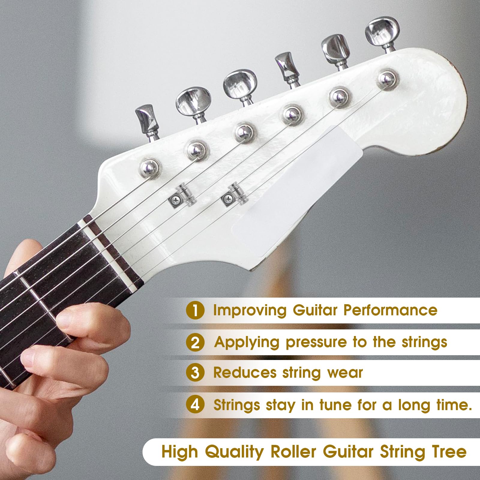 Guitar Roller String Retainers, 4 Pcs String Trees for Electric Guitar, Metal Guitar Standard Roller String Guide Replacement Part Electric Guitar Accessories (Silver) (Chrome)