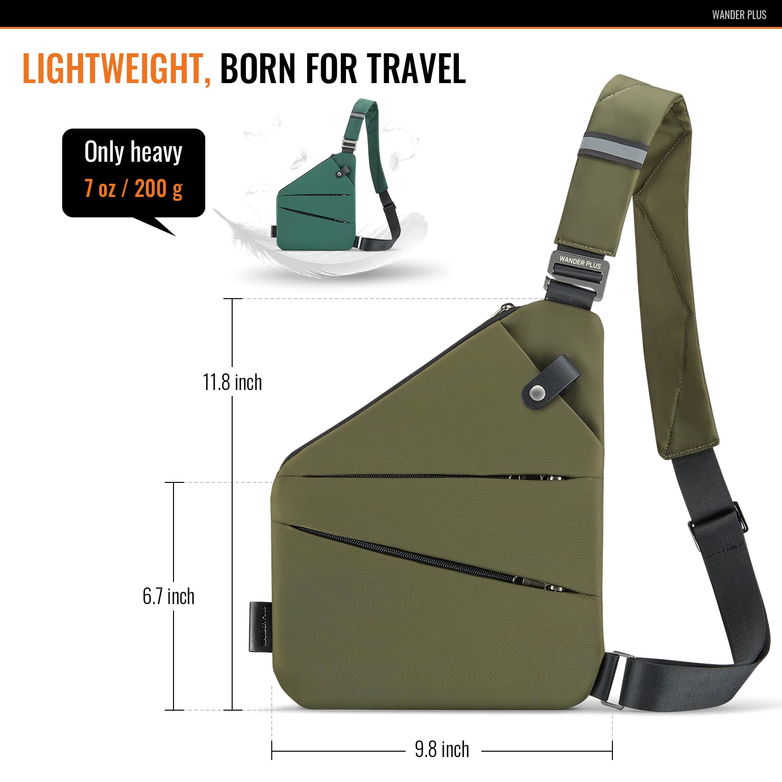 WANDER PLUS® Anti Theft Crossbody Travel Bag for Women Men, Multi-Pocket Crossbody Bag, Slim Sling Bag with Adjustable Strap, Black