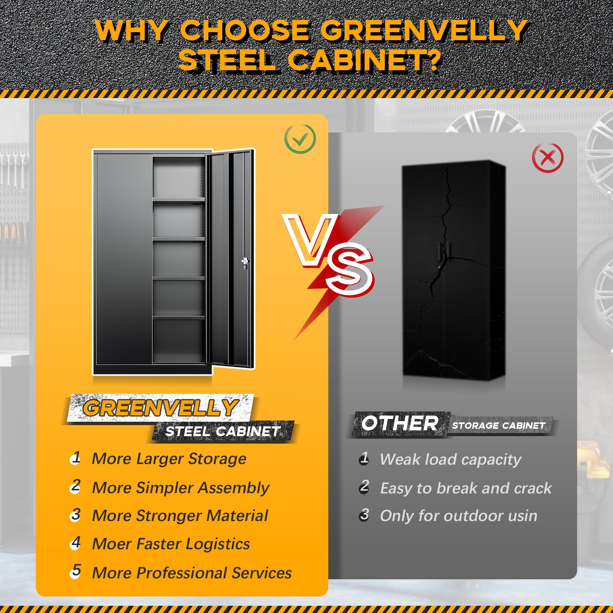 Greenvelly Metal Garage Storage Cabinet with Lock, 72" H Black Metal Cabinet with 2 Doors and 4 Adjustable Shelves for Office,Home,Garage,School(32" W x 16" D)