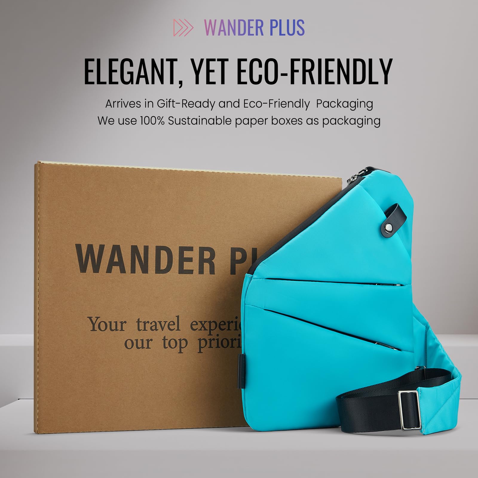 WANDER PLUS® Anti Theft Crossbody Travel Bag for Women Men, Multi-Pocket Crossbody Bag, Slim Sling Bag with Adjustable Strap, Black