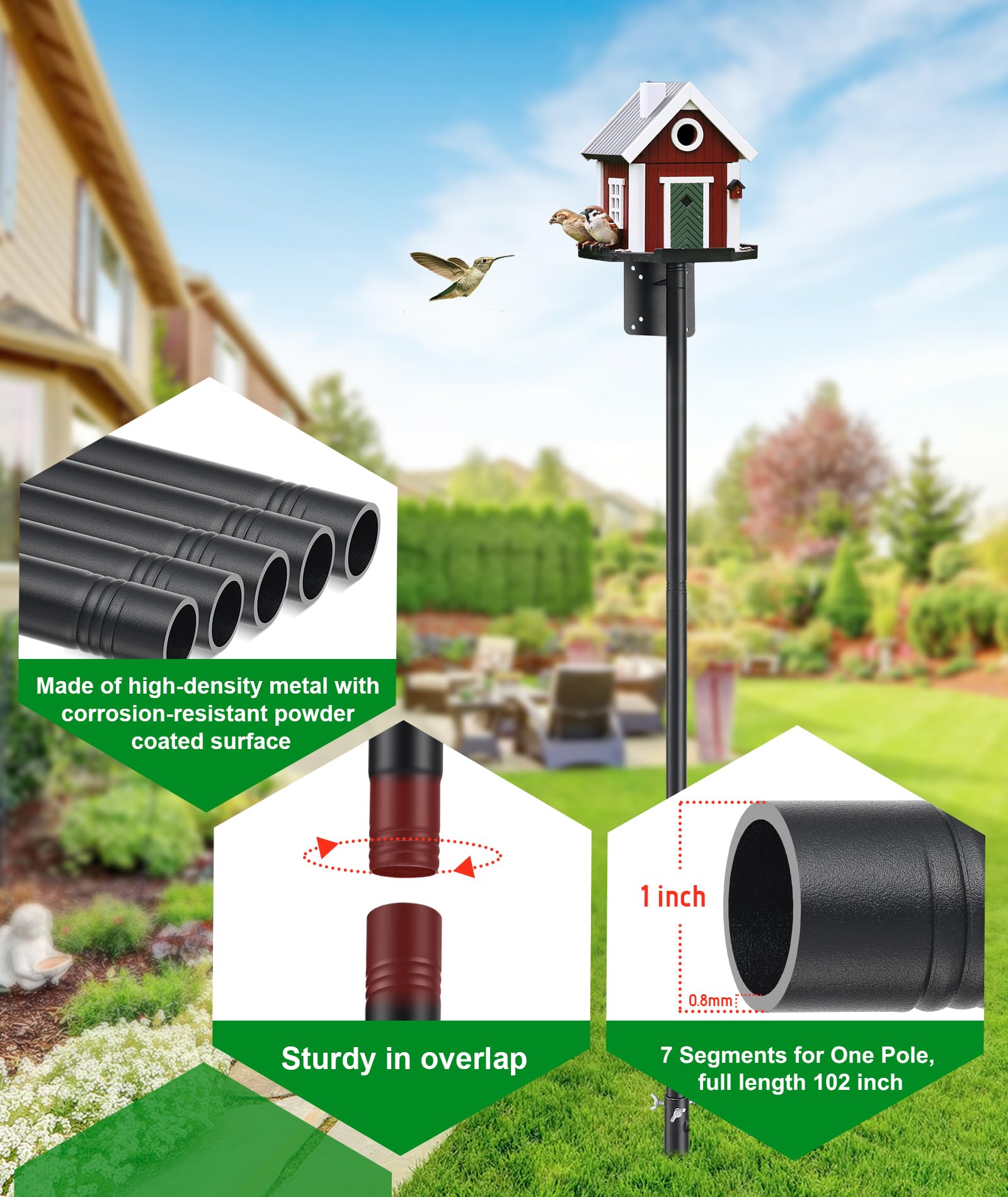 Bluebird House Pole 109 Inch, Heavy Duty Bird Feeder Pole for Outdoors, Adjustable Smart Bird Feeder Stand, Bird Buddy Mounting Pole