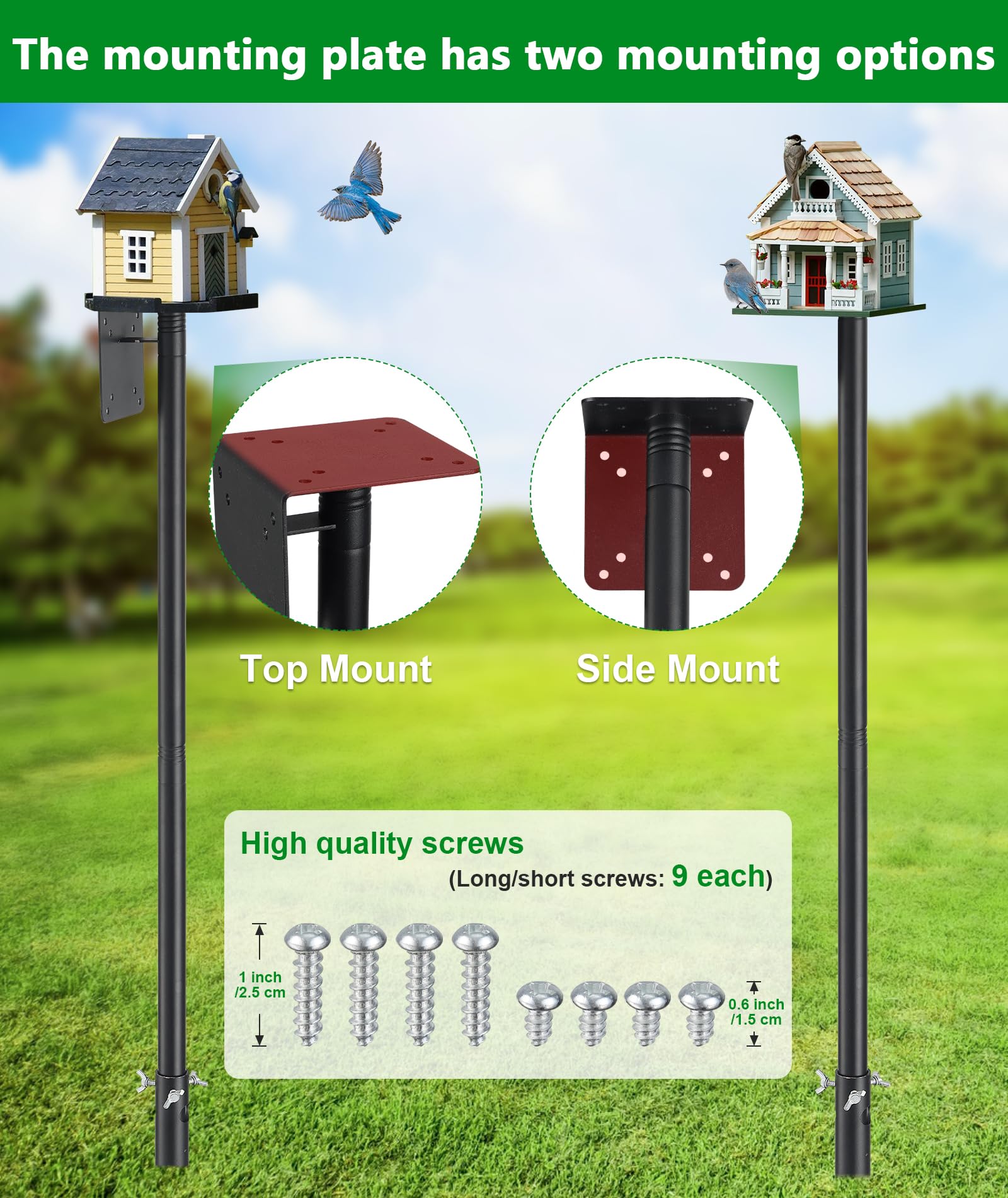 Bluebird House Pole 109 Inch, Heavy Duty Bird Feeder Pole for Outdoors, Adjustable Smart Bird Feeder Stand, Bird Buddy Mounting Pole
