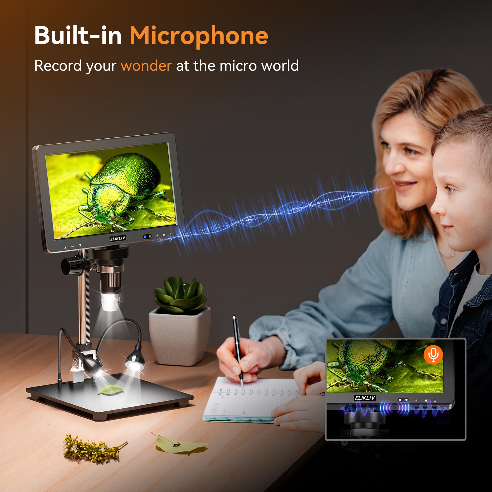 Elikliv EDM9 Max Digital Microscope: 10.1" 1500X 20MP HD IPS HDMI Coin Microscope Magnifier for Error Coins with Screen & Light, LCD Soldering Microscopes for Adults, PC/TV View, 64GB