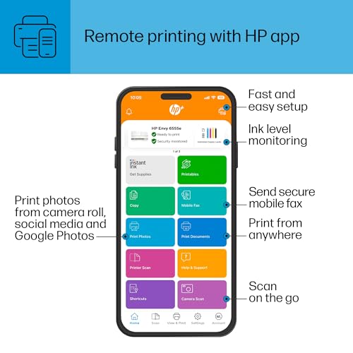HP Envy 6555e Wireless All-in-One Color Inkjet Printer, Print, scan, Copy, Duplex Printing Best-for-Home, 3 months of Instant Ink included (714N5A)