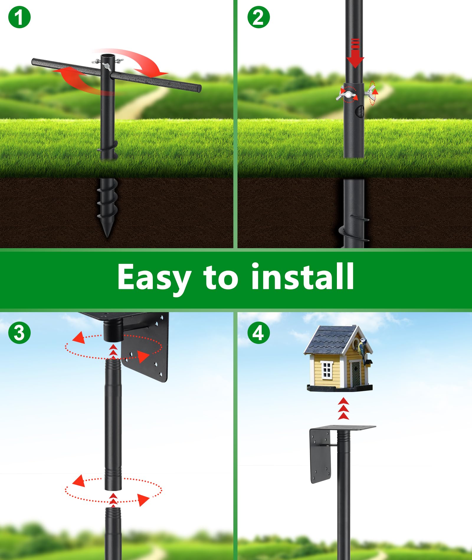 Bluebird House Pole 109 Inch, Heavy Duty Bird Feeder Pole for Outdoors, Adjustable Smart Bird Feeder Stand, Bird Buddy Mounting Pole
