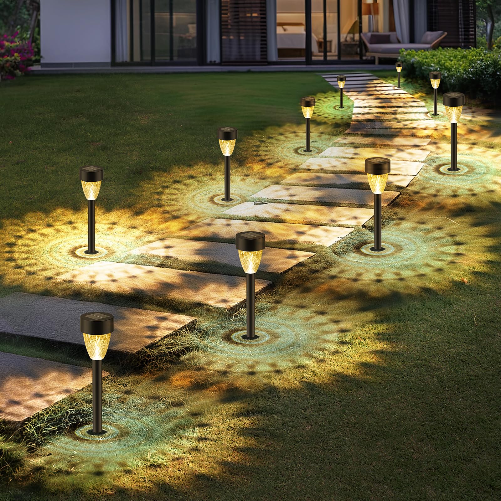 12 Pack Solar Lights Outdoor Waterproof, New Upgraded Solar Garden Lights Up to 12 Hrs Auto On/Off,Solar Pathway Lights Outdoor Outside Lights for Yard Patio,Lawn,Landscape and Pool Decor(3000K)