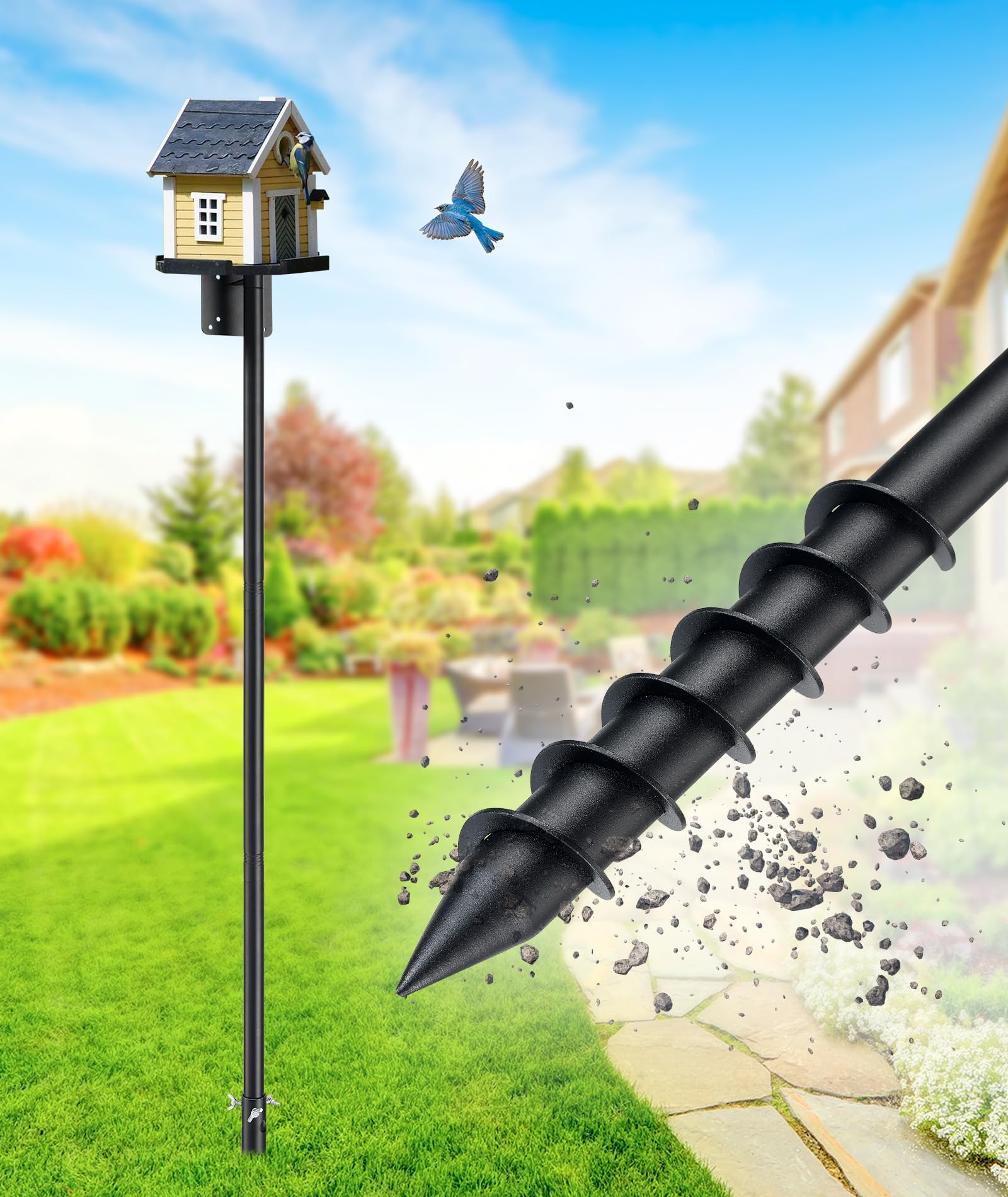 Bluebird House Pole 109 Inch, Heavy Duty Bird Feeder Pole for Outdoors, Adjustable Smart Bird Feeder Stand, Bird Buddy Mounting Pole