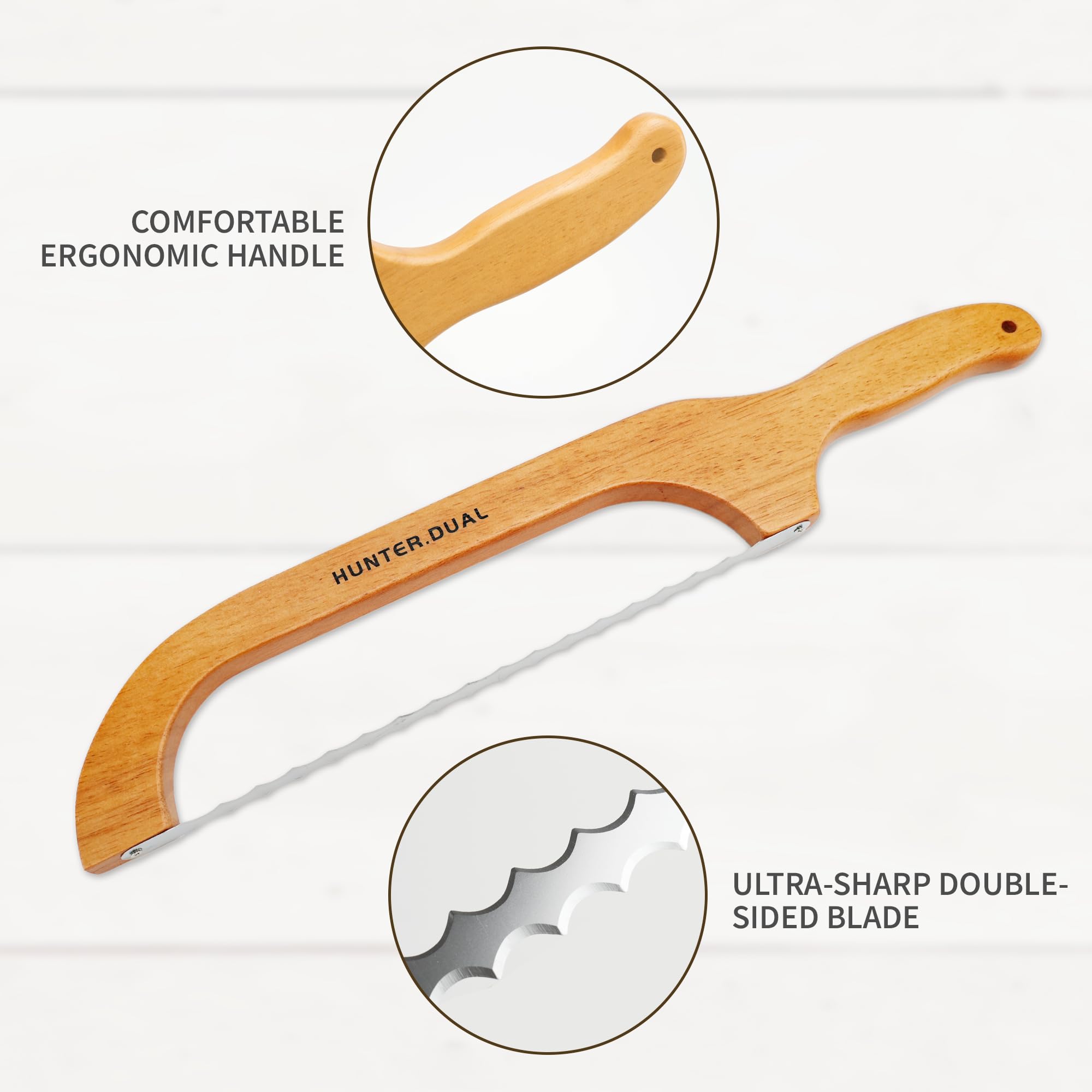 HUNTER.DUAL Bread Knife for Homemade Bread, 16" Sourdough Bread Slicer, Bow Saw Cutter with Double-sided Blades for Easy Cutting, Orange