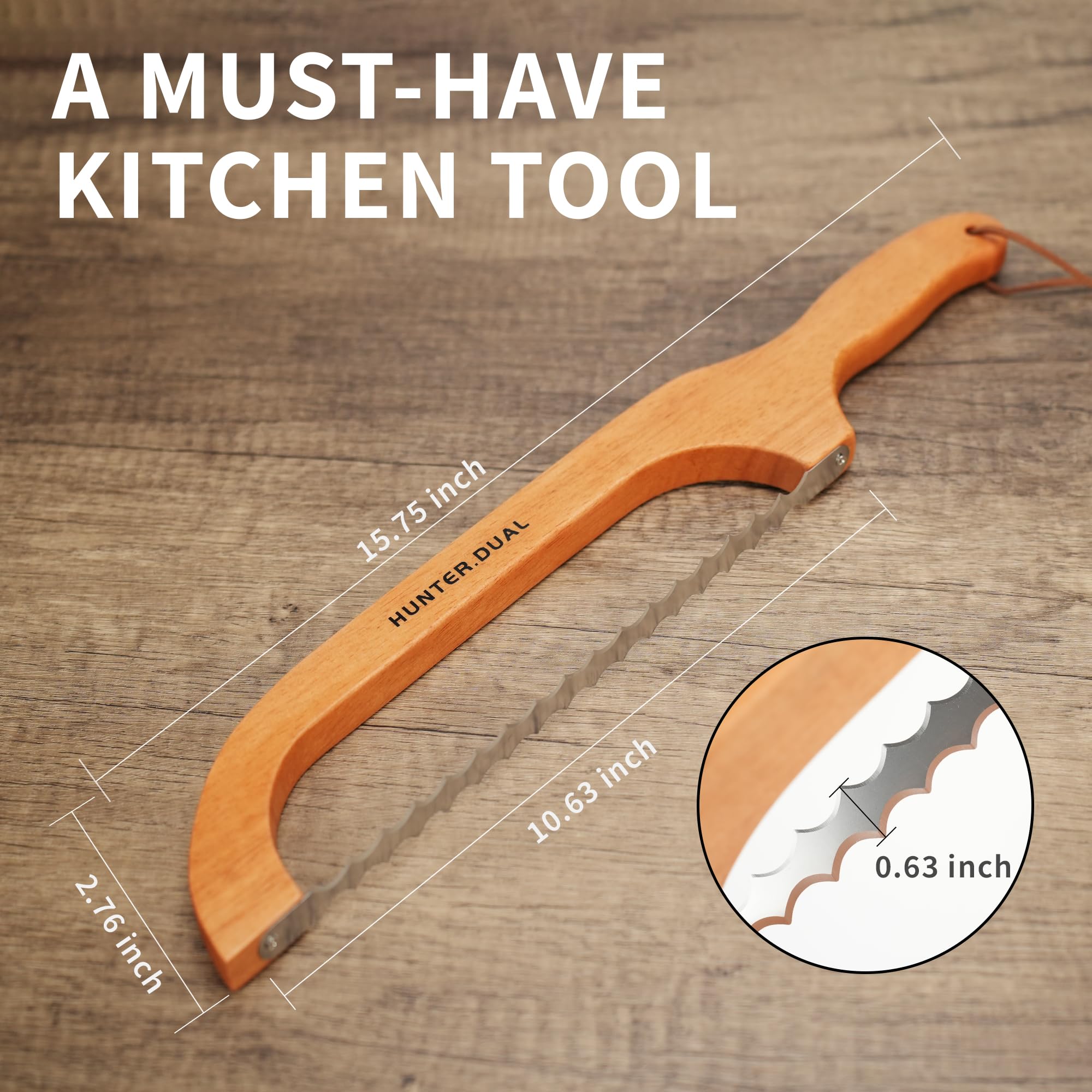 HUNTER.DUAL Bread Knife for Homemade Bread, 16" Sourdough Bread Slicer, Bow Saw Cutter with Double-sided Blades for Easy Cutting, Orange