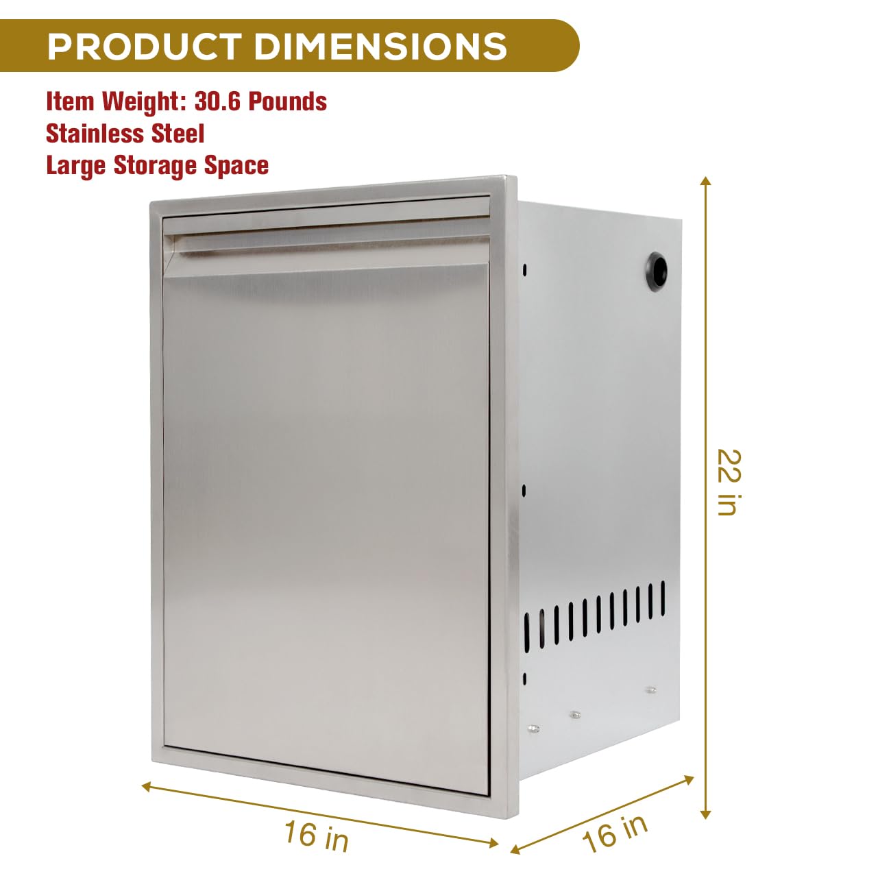 biosp Built-in Pull Out Trash Bin Propane Tank Drawer 19"" W x 27"" H x 16"", Outdoor Kitchen Lower Sliding Rails Stainless Steel Tray Storage for BBQ Island, Patio, Lawn, Garden, Yard, silver
