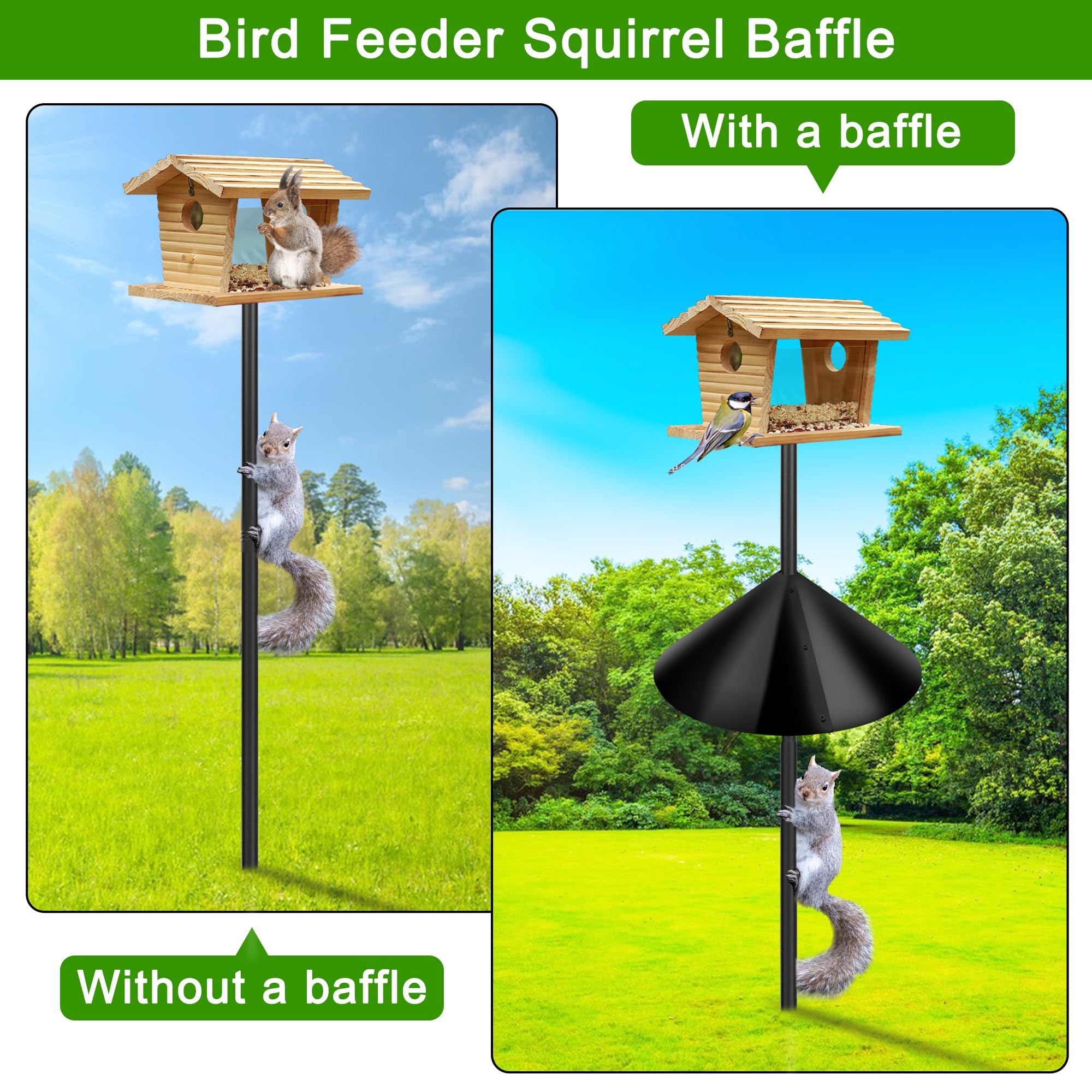 PP Squirrel Proof Baffle, Pole Mount Squirrel Guard Stopper for Outdoors Bird Feeder Pole - (Black, 16inch,1 Pack)