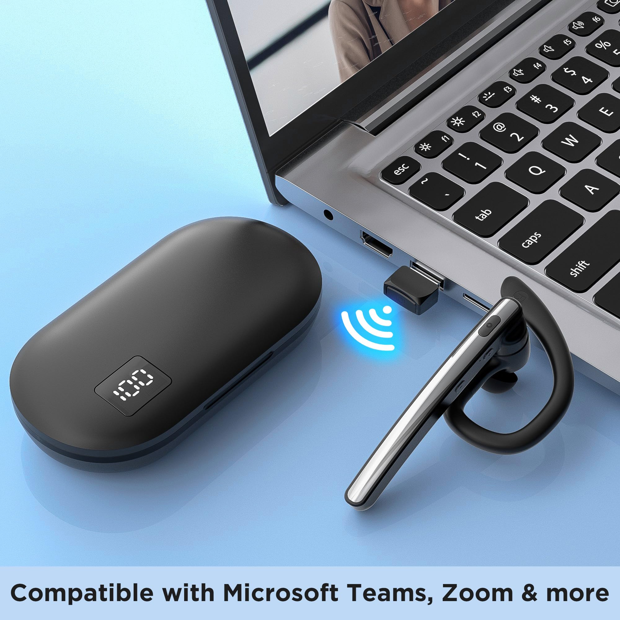 TERUNSOUl Bluetooth Headset V5.3, Wireless Bluetooth Earpiece with 600mAh Charging Case, 110H Playtime, Hands Free Headset for Cell Phone and Computer with Built-in Microphone for Work Trucker Office