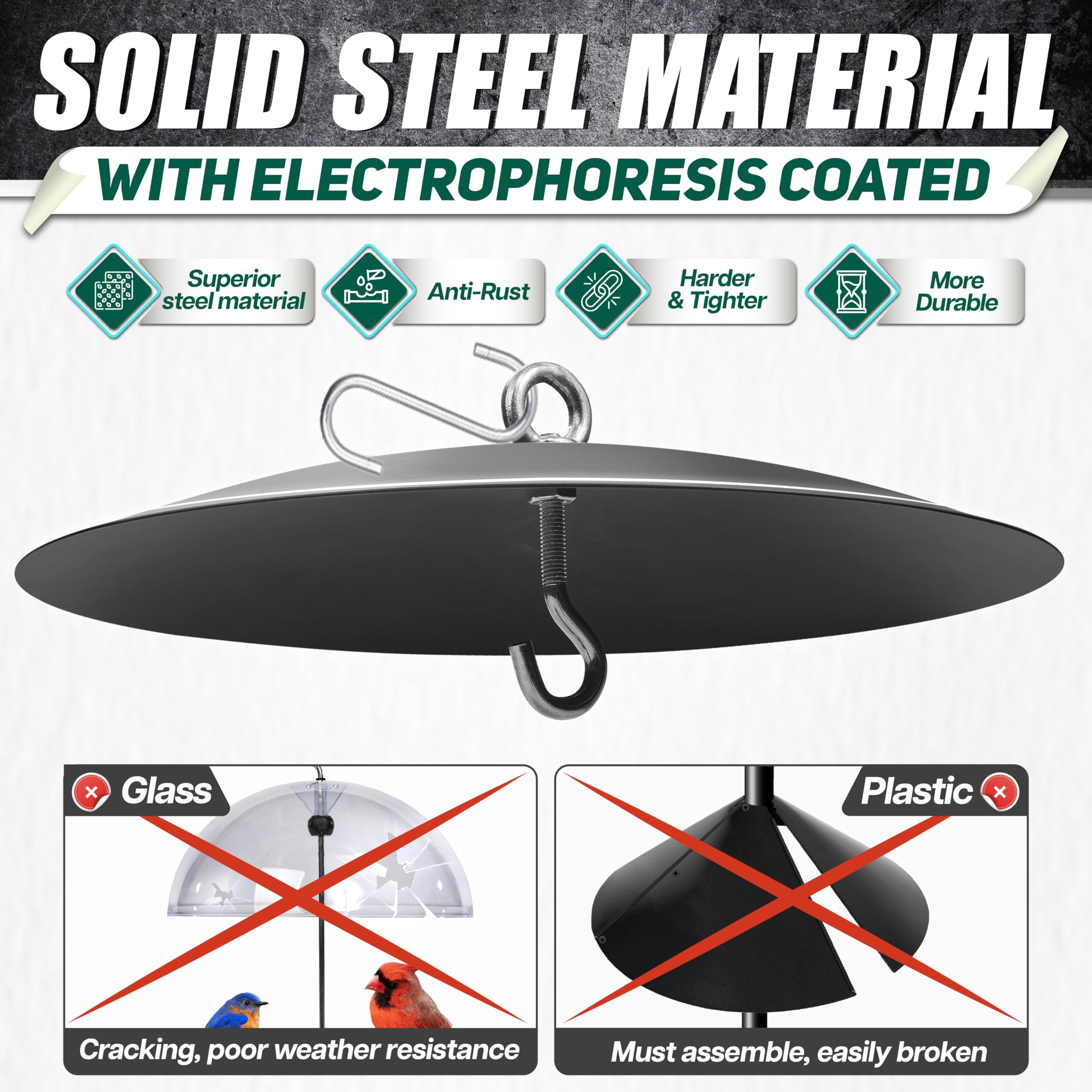 [Solid Steel]16-Inch Hanging Bird Feeder Baffle, Metal Squirrel Baffle for Bird Feeder Pole, Squirrel Proof Baffle Dome Baffle Weather Guard, Bird House Guard for Outdoor Shepherd's Hook, Hummingbird