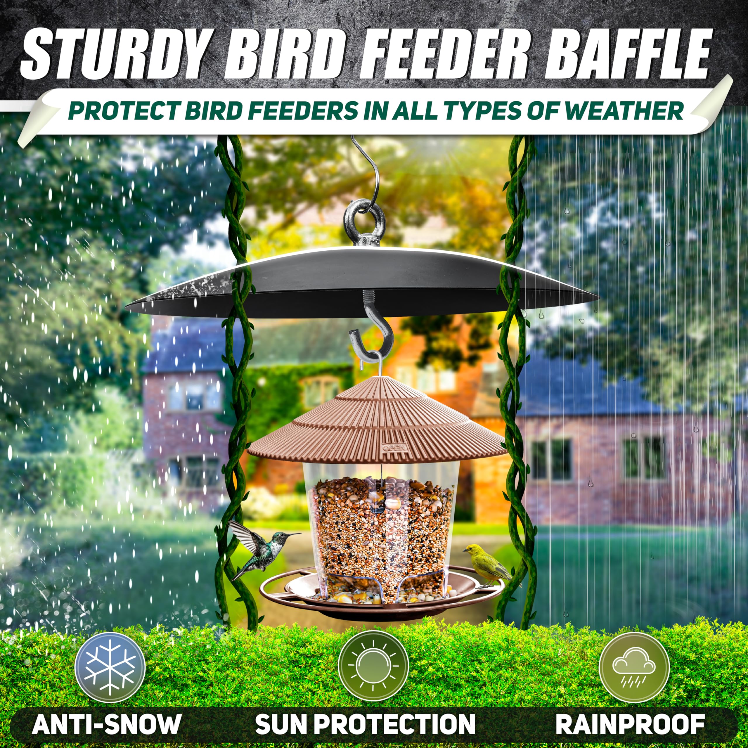 [Solid Steel]16-Inch Hanging Bird Feeder Baffle, Metal Squirrel Baffle for Bird Feeder Pole, Squirrel Proof Baffle Dome Baffle Weather Guard, Bird House Guard for Outdoor Shepherd's Hook, Hummingbird