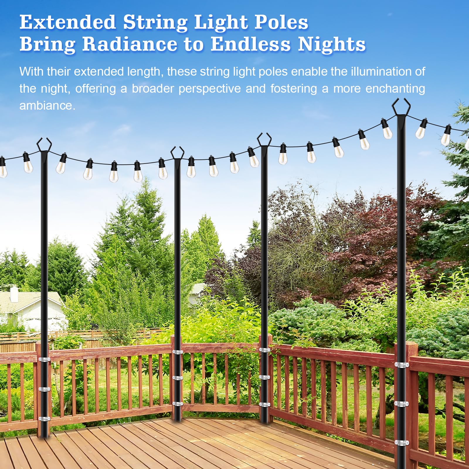 4 Pack String Light Poles,10 Ft Metal Poles with Fork for Outdoor String Lights,Outdoor Light Poles with Fork,Poles/Post/Stand for Outside,Patio,Deck,Backyard,Garden Wedding,Party