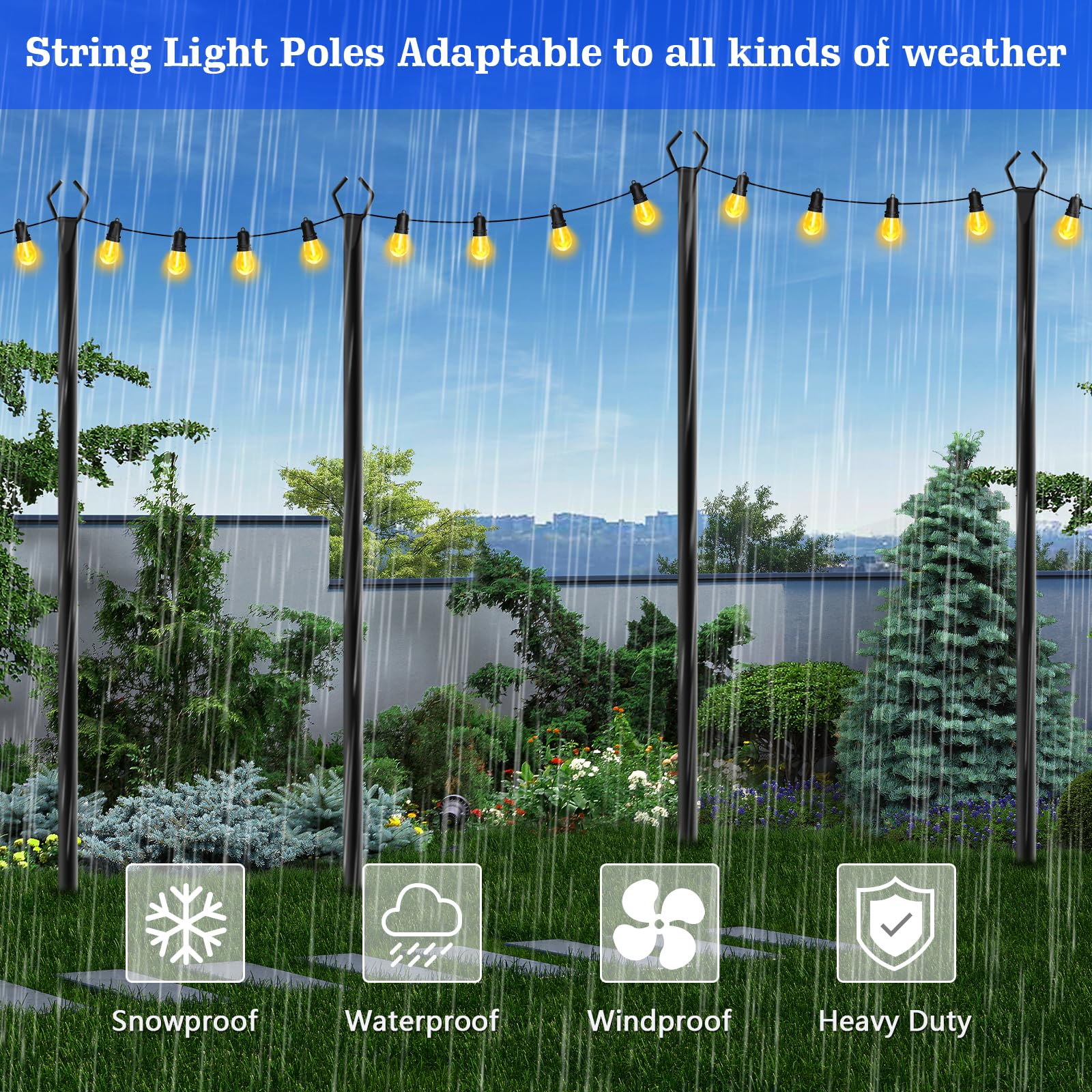 4 Pack String Light Poles,10 Ft Metal Poles with Fork for Outdoor String Lights,Outdoor Light Poles with Fork,Poles/Post/Stand for Outside,Patio,Deck,Backyard,Garden Wedding,Party