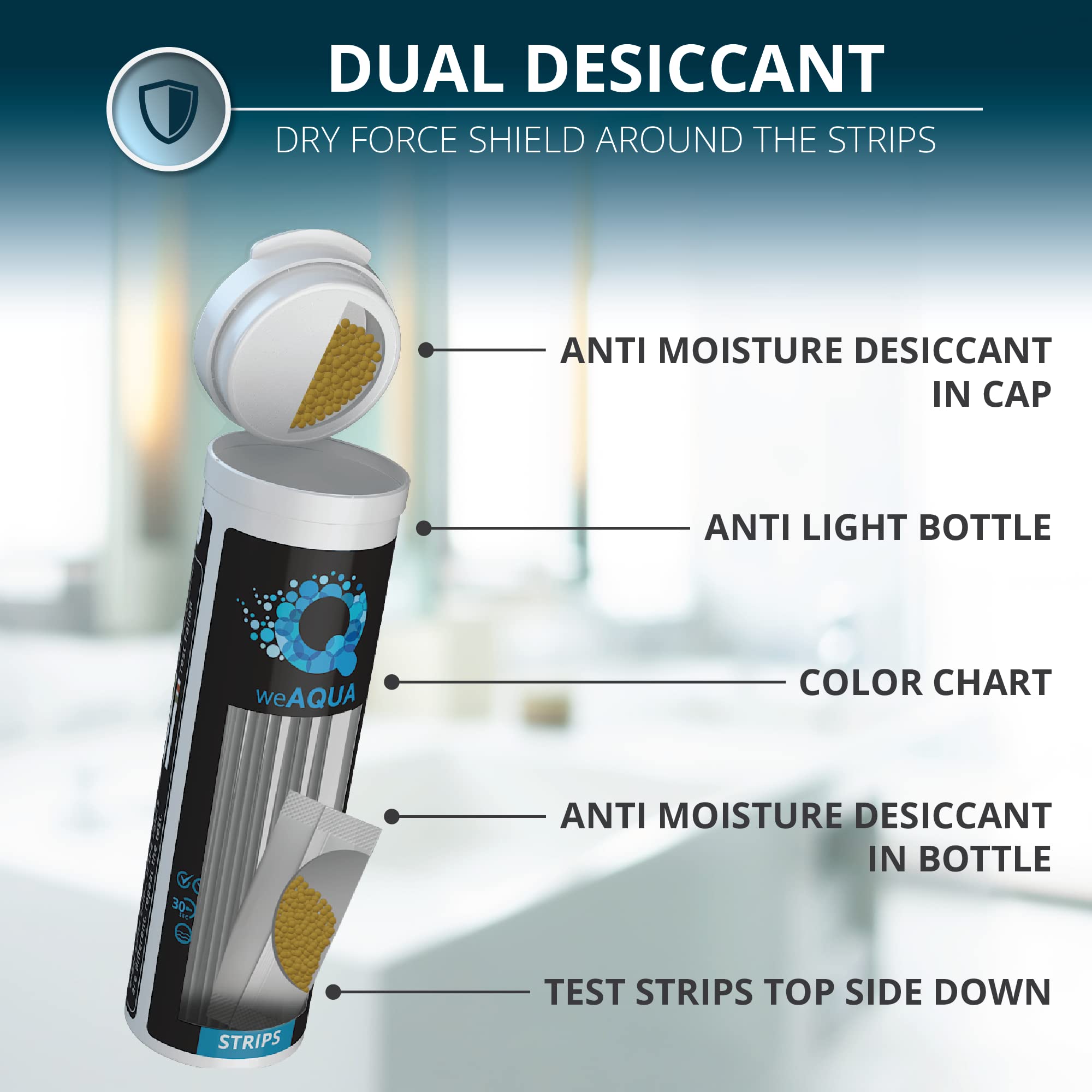 Weaqua Water Hardness Test Kit - DoubleCheck200 Strips with Sample Cup - Hard Water Testing Kit