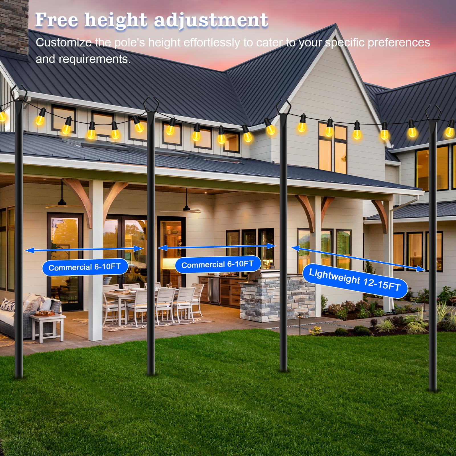 4 Pack String Light Poles,10 Ft Metal Poles with Fork for Outdoor String Lights,Outdoor Light Poles with Fork,Poles/Post/Stand for Outside,Patio,Deck,Backyard,Garden Wedding,Party