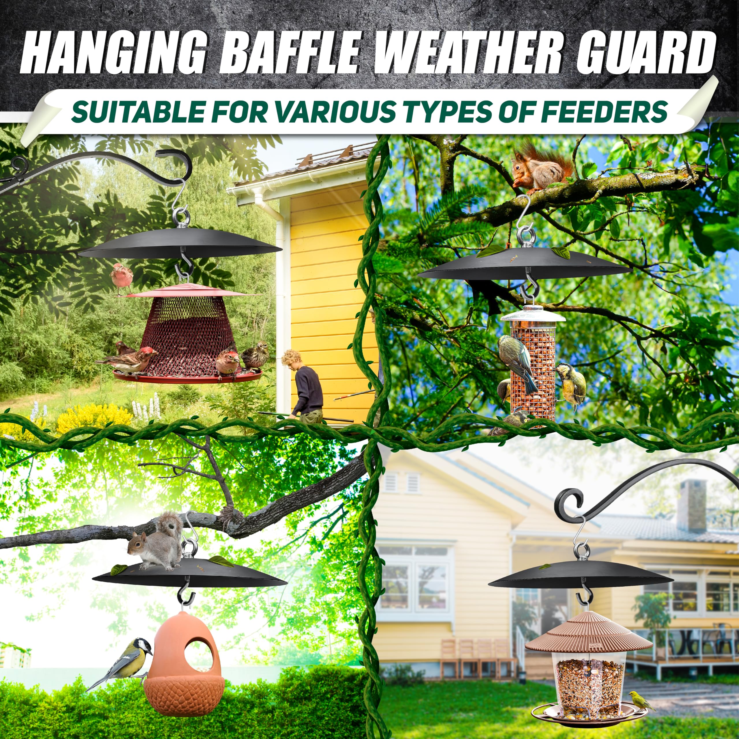 [Solid Steel]16-Inch Hanging Bird Feeder Baffle, Metal Squirrel Baffle for Bird Feeder Pole, Squirrel Proof Baffle Dome Baffle Weather Guard, Bird House Guard for Outdoor Shepherd's Hook, Hummingbird