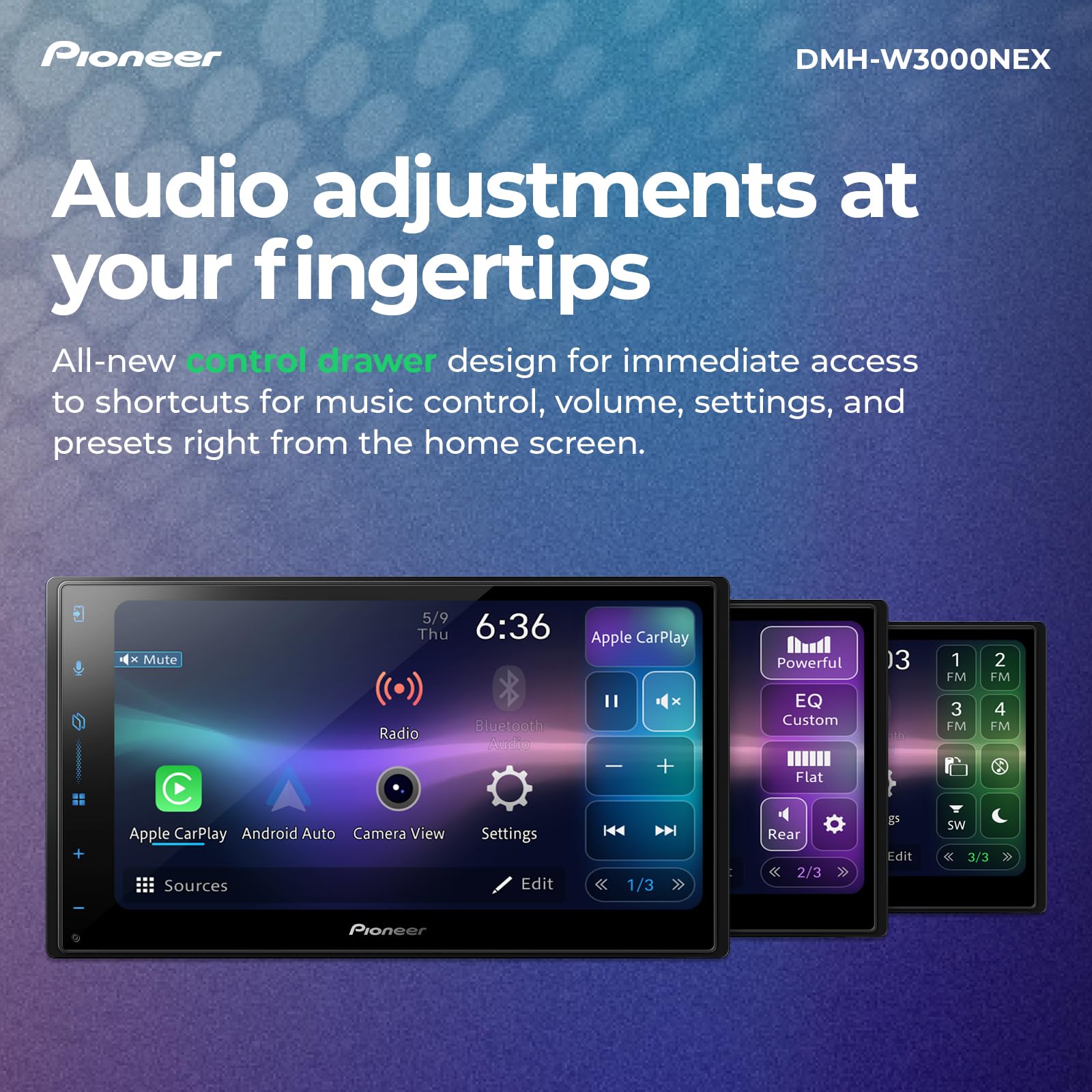 Pioneer DMH-W3000NEX 6.8" Double Din Multimedia Digital Media Receiver, Wireless Apple CarPlay and Android Auto, Bluetooth, Backup Camera Compatible, Touchscreen, One Touch Navigation