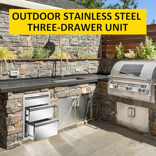 SGOLAN Outdoor Kitchen Drawers 18" W x 23" H x 23" D Flush Mount Triple BBQ Drawers with Hidden Handle Stainless Steel Drawer for Outdoor Kitchen Island, Patio Grill Station