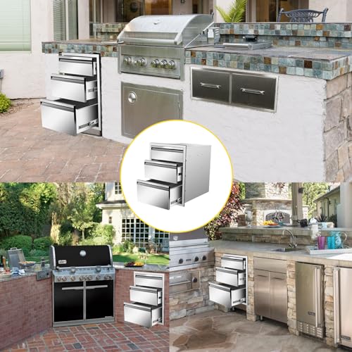 SGOLAN Outdoor Kitchen Drawers 18" W x 23" H x 23" D Flush Mount Triple BBQ Drawers with Hidden Handle Stainless Steel Drawer for Outdoor Kitchen Island, Patio Grill Station