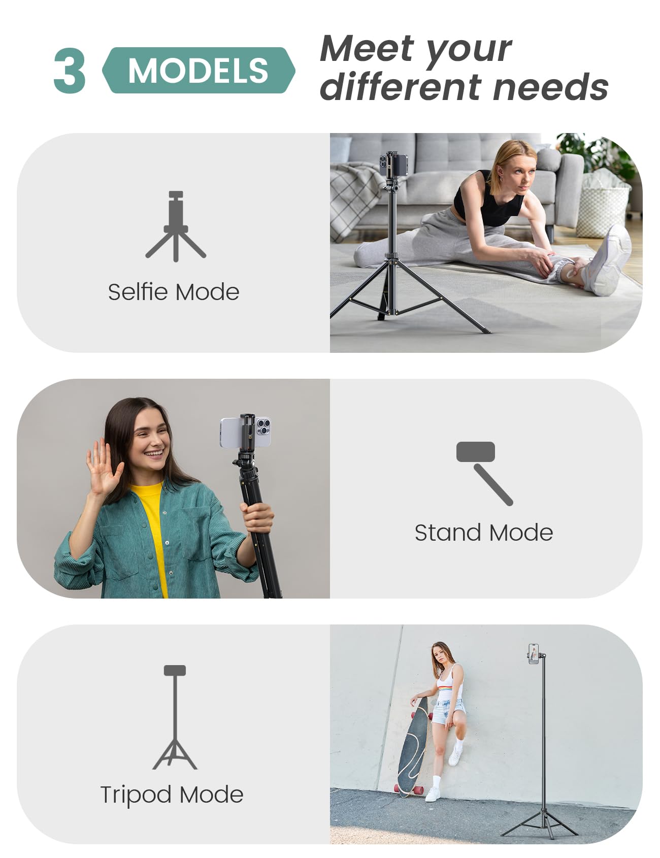 71'' Phone Tripod & Selfie Stick, Tripod for iPhone with Detachable Remote, Portable Phone Tripod Stand for Video Recording, Travel Tripod for Cell Phone, Compatible with Smartphones, DSLR