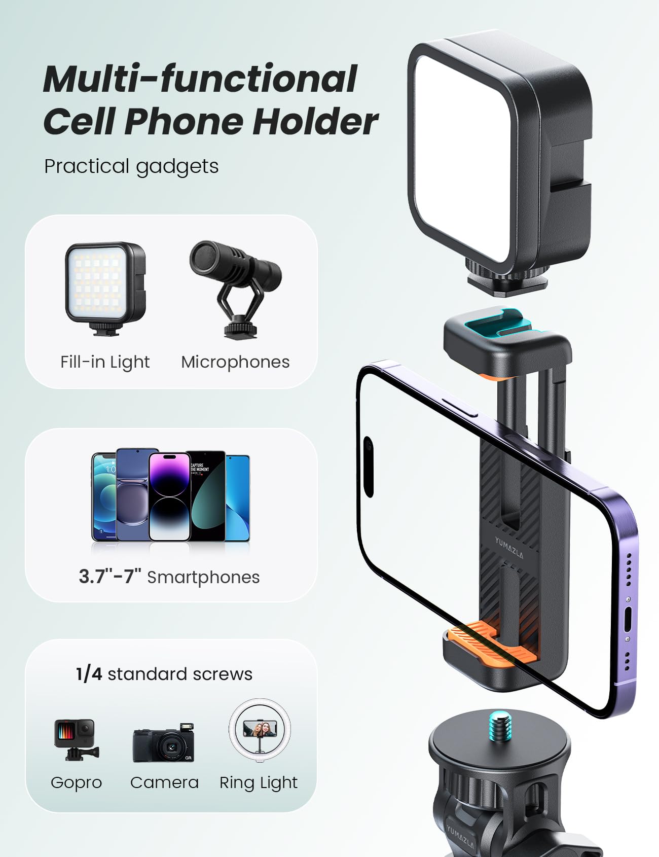 71'' Phone Tripod & Selfie Stick, Tripod for iPhone with Detachable Remote, Portable Phone Tripod Stand for Video Recording, Travel Tripod for Cell Phone, Compatible with Smartphones, DSLR