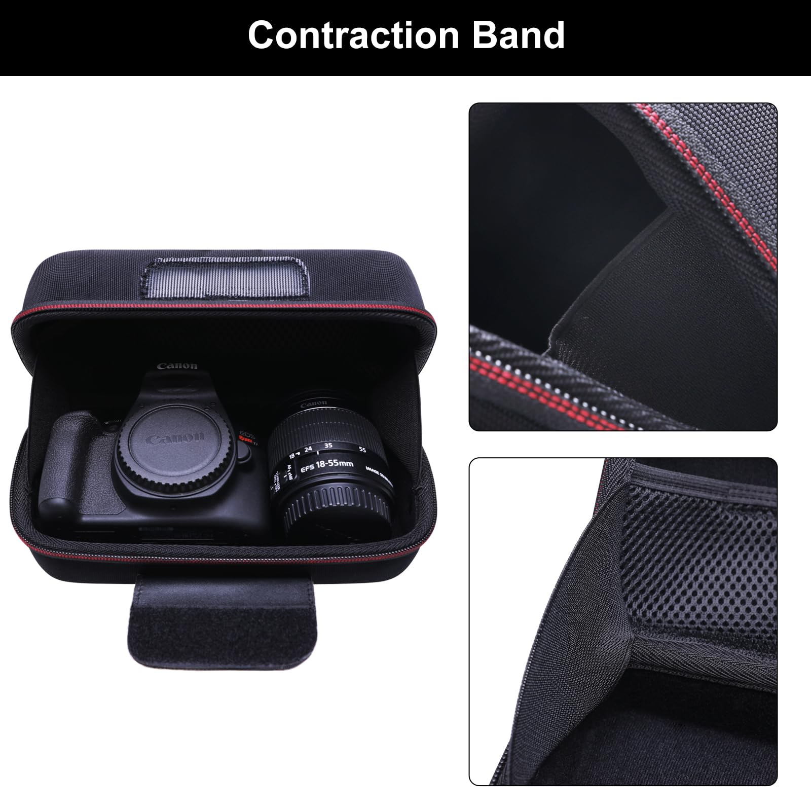 Camera Case for Canon EOS Rebel R100 / R50 / T7 / R5 / R6 Mark II / R7 / R8 / 90D / 5D Mark IV, Sony, Nikon DSLR SLR Camera, 18-55mm Lens, SD Card, Battery and Cable with Shoulder Strap, Black