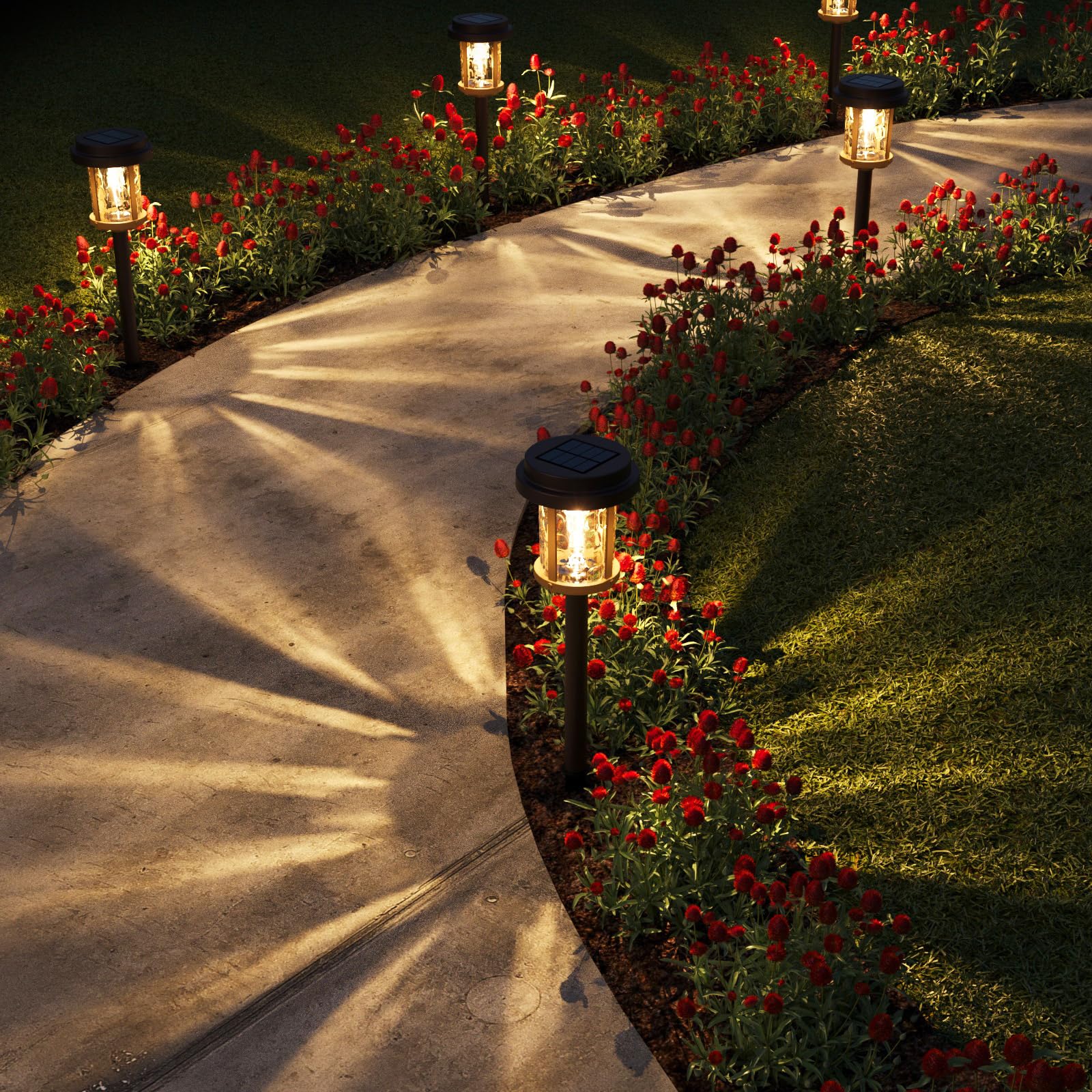 XMCOSY+ Solar Lights Outdoor, 6 Pack Pathway Lights Solar Powered, 20 LM LED Glass Outside Light, IP65 Waterproof Lighting for Garden Yard Landscape Driveway Walkway (Warm White)