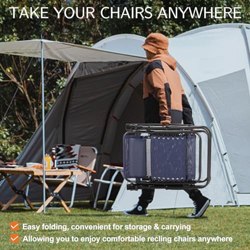 Sweetcrispy Zero Gravity Chairs, Set of 2 Portable Recliner Beach Camping Patio Outdoor Folding Lounge Chair with Cup Holder Trays and Adjustable Pillow for Poolside, Garden, Backyard, Lawn (Blue)