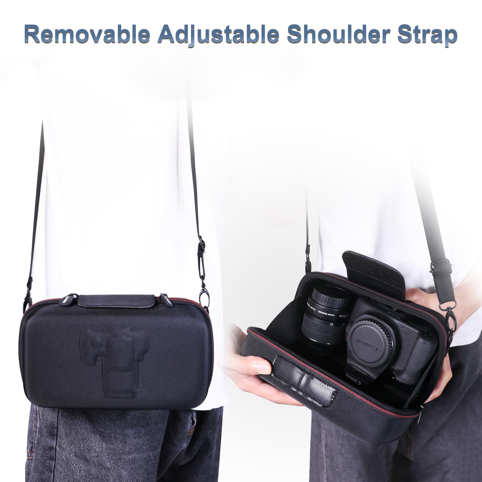 Camera Case for Canon EOS Rebel R100 / R50 / T7 / R5 / R6 Mark II / R7 / R8 / 90D / 5D Mark IV, Sony, Nikon DSLR SLR Camera, 18-55mm Lens, SD Card, Battery and Cable with Shoulder Strap, Black