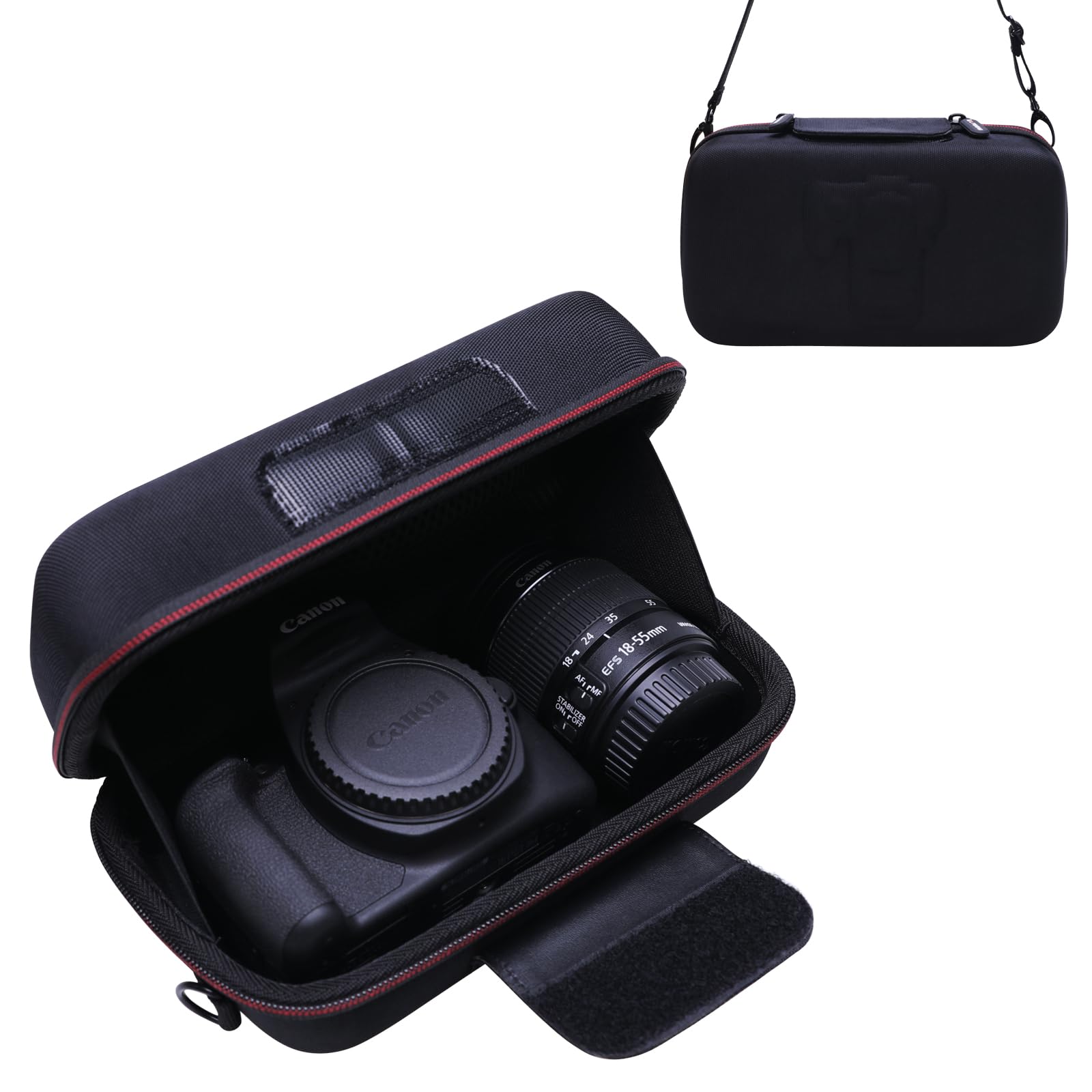 Camera Case for Canon EOS Rebel R100 / R50 / T7 / R5 / R6 Mark II / R7 / R8 / 90D / 5D Mark IV, Sony, Nikon DSLR SLR Camera, 18-55mm Lens, SD Card, Battery and Cable with Shoulder Strap, Black