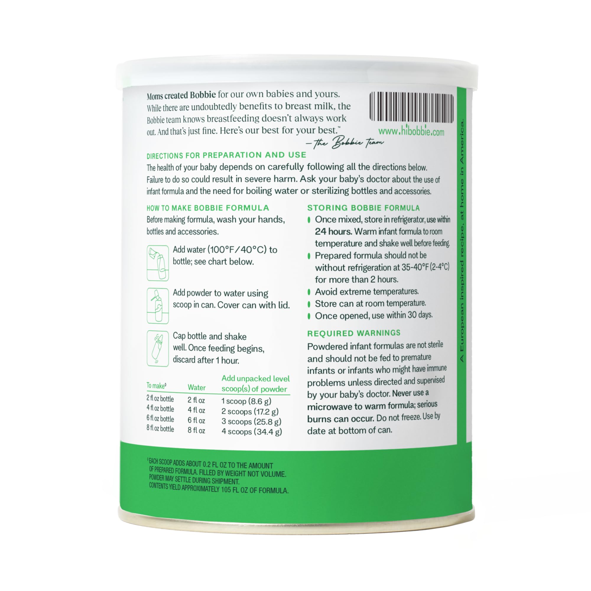 Bobbie Organic Infant Formula, Milk Based Powder with Iron, DHA and Vitamin D, Modeled After Breast Milk, Organic Baby Formula for Newborn to 12 Months Old Infant, 14.1 oz, 1 Pack