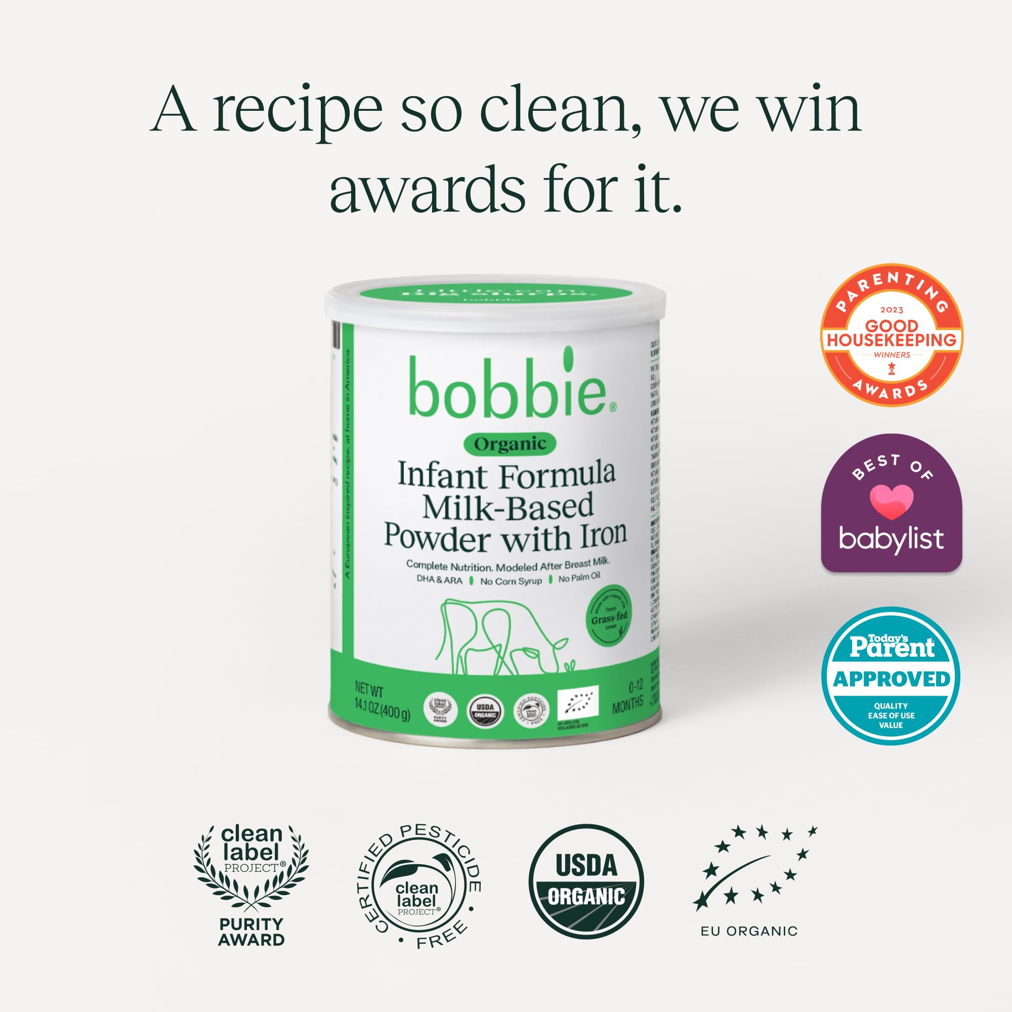 Bobbie Organic Infant Formula, Milk Based Powder with Iron, DHA and Vitamin D, Modeled After Breast Milk, Organic Baby Formula for Newborn to 12 Months Old Infant, 14.1 oz, 1 Pack