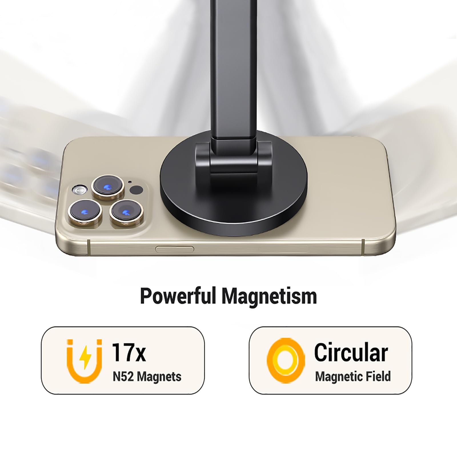 UGREEN Magnetic Phone Stand for MagSafe, Height Adjustable iPhone Stand for Desk with 360° Rotation Compatible for iPhone 16 15 Pro Max 14 Pro 13 12 and MagSafe Case, Black