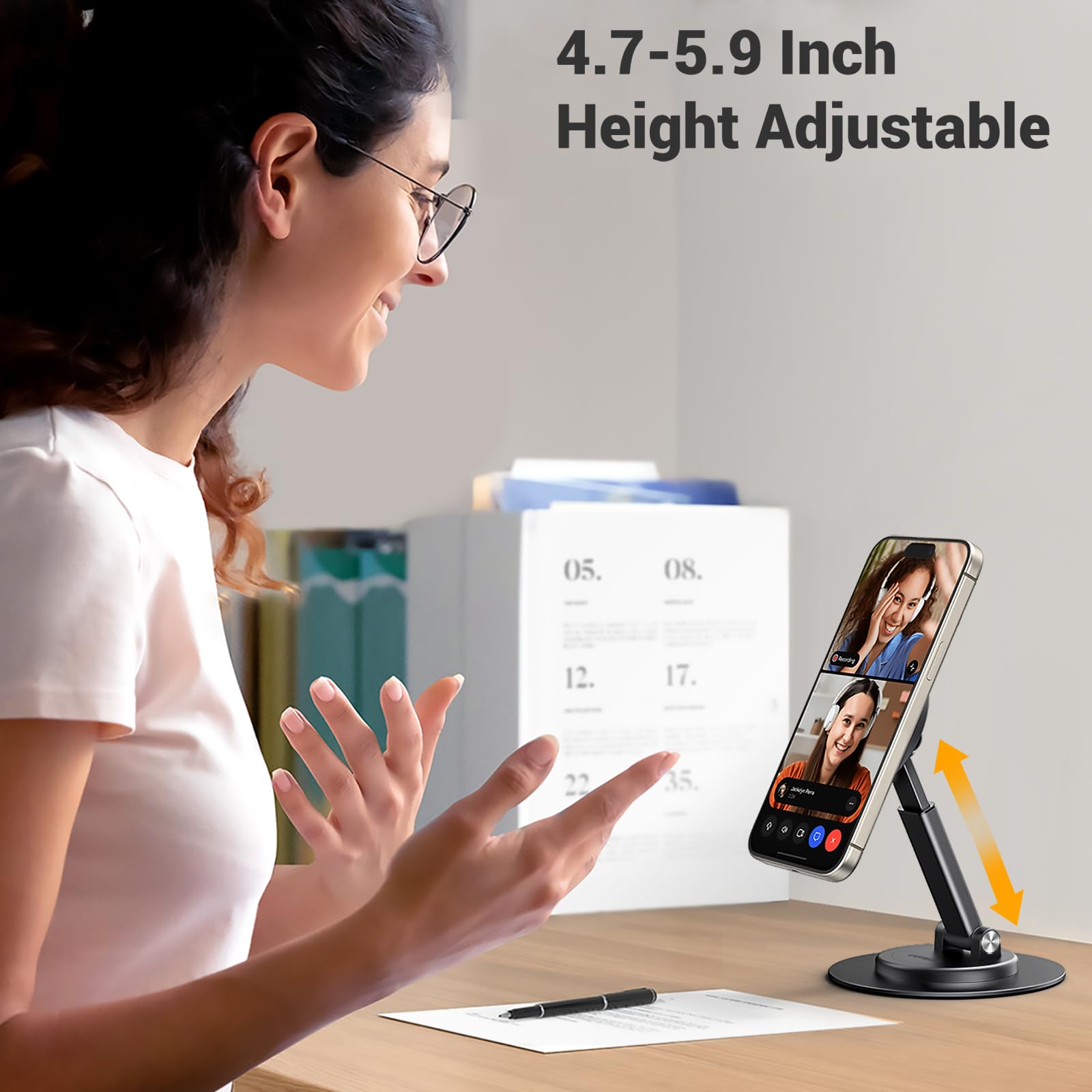 UGREEN Magnetic Phone Stand for MagSafe, Height Adjustable iPhone Stand for Desk with 360° Rotation Compatible for iPhone 16 15 Pro Max 14 Pro 13 12 and MagSafe Case, Black