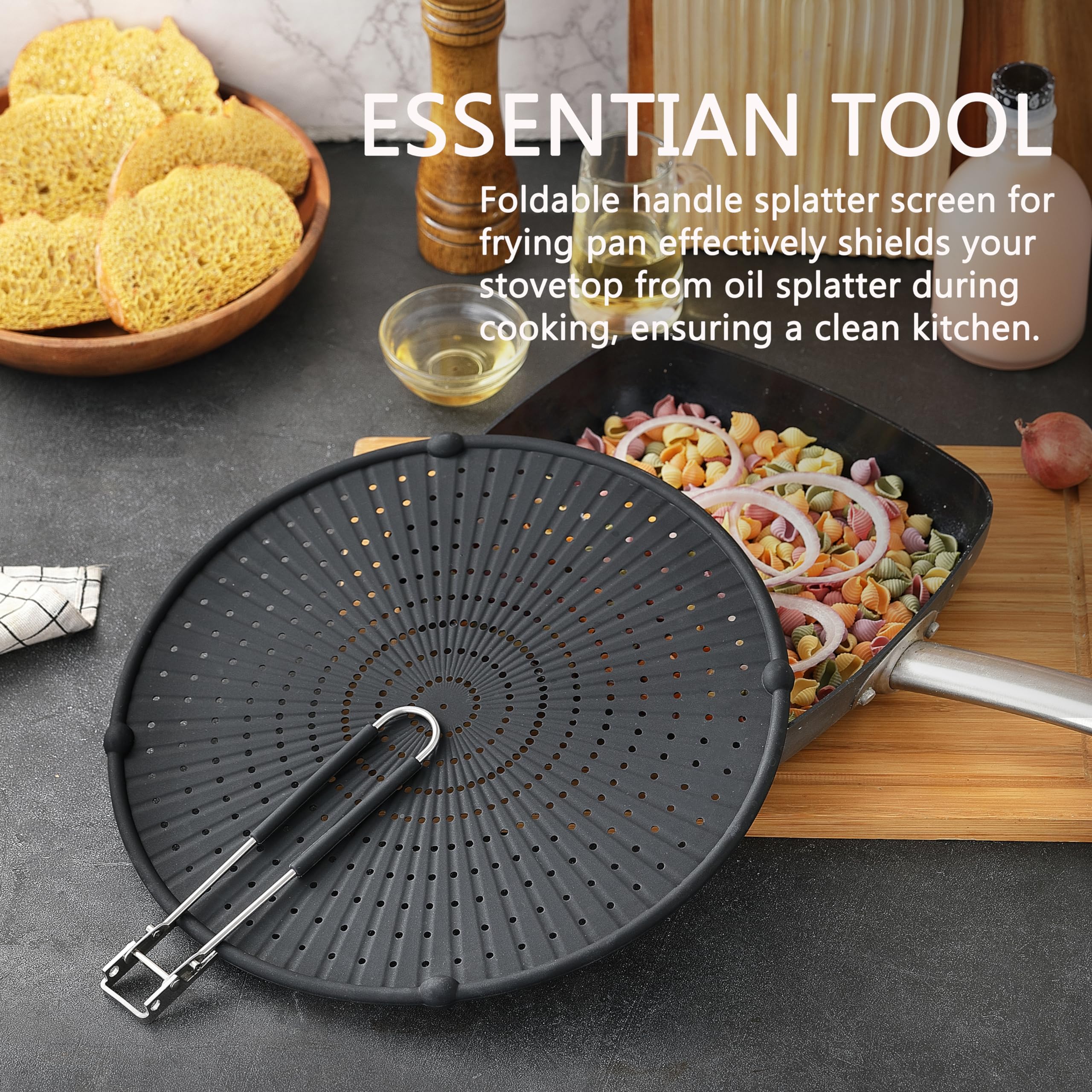 Splatter Guards for Frying, 13 Inch Silicone Grease Splatter Guard, Splatter Screen for Frying Pan with Latest Folding Handle, Cover Oil Splash When Cooking Fried Chicken or Popcorn
