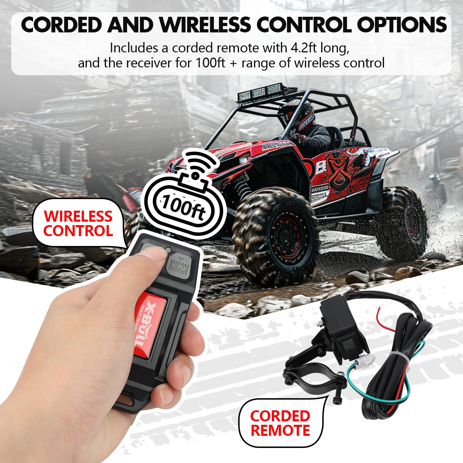 X-BULL New 6000LBS IP68 Waterproof Electric Winch Boat Trailer Winch with 2 in 1 Wireless Remote Synthetic Rope 1/4 in x49.8ft Hook Automatic Braking Powersports Off Road