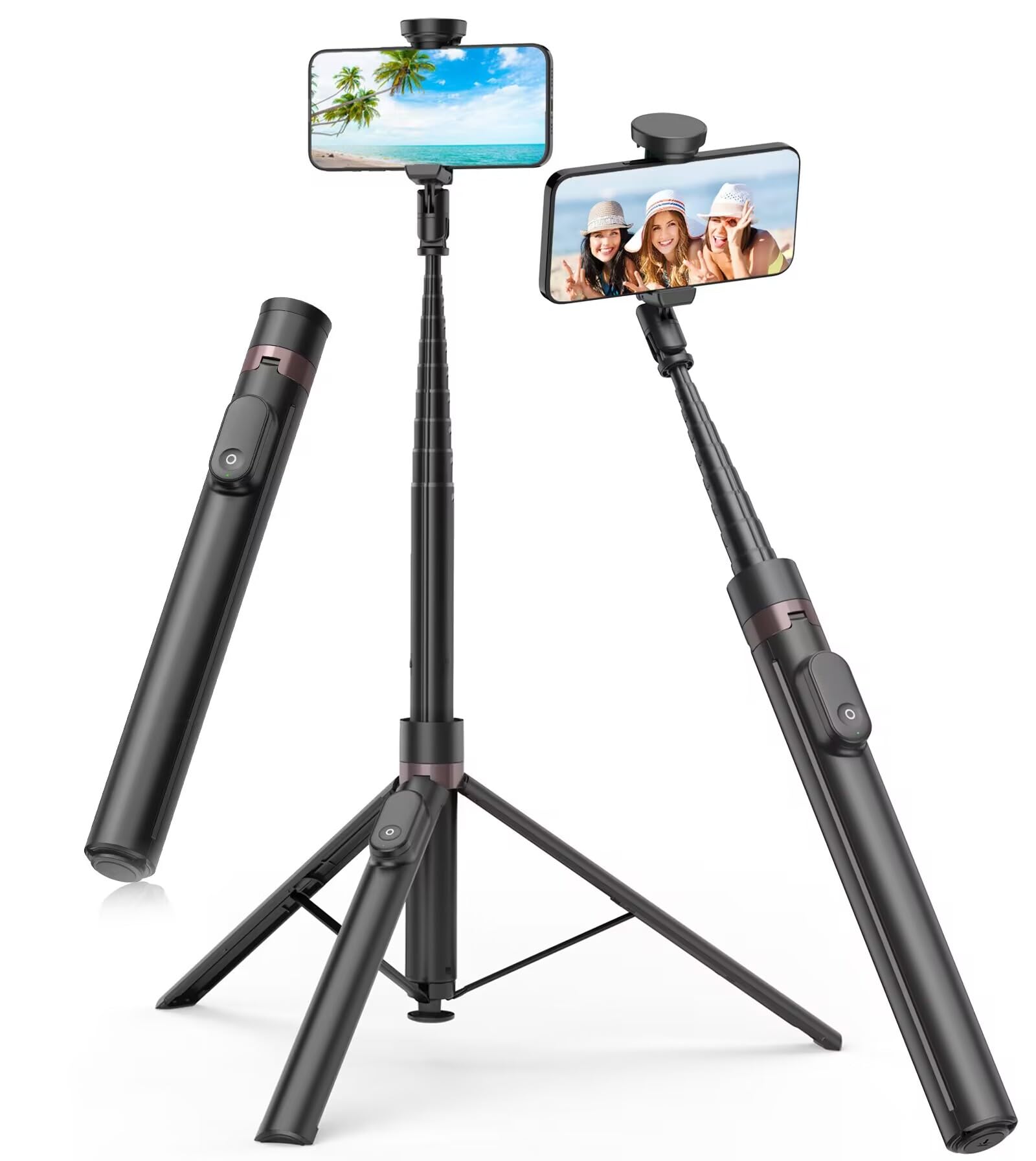 TONEOF 66" Automatic Phone Tripod with Magnetic Rechargable Remote,Selfie Stick 360° Vertical & Horizontal Rotatable,Stable for iPhone/Android(Black)