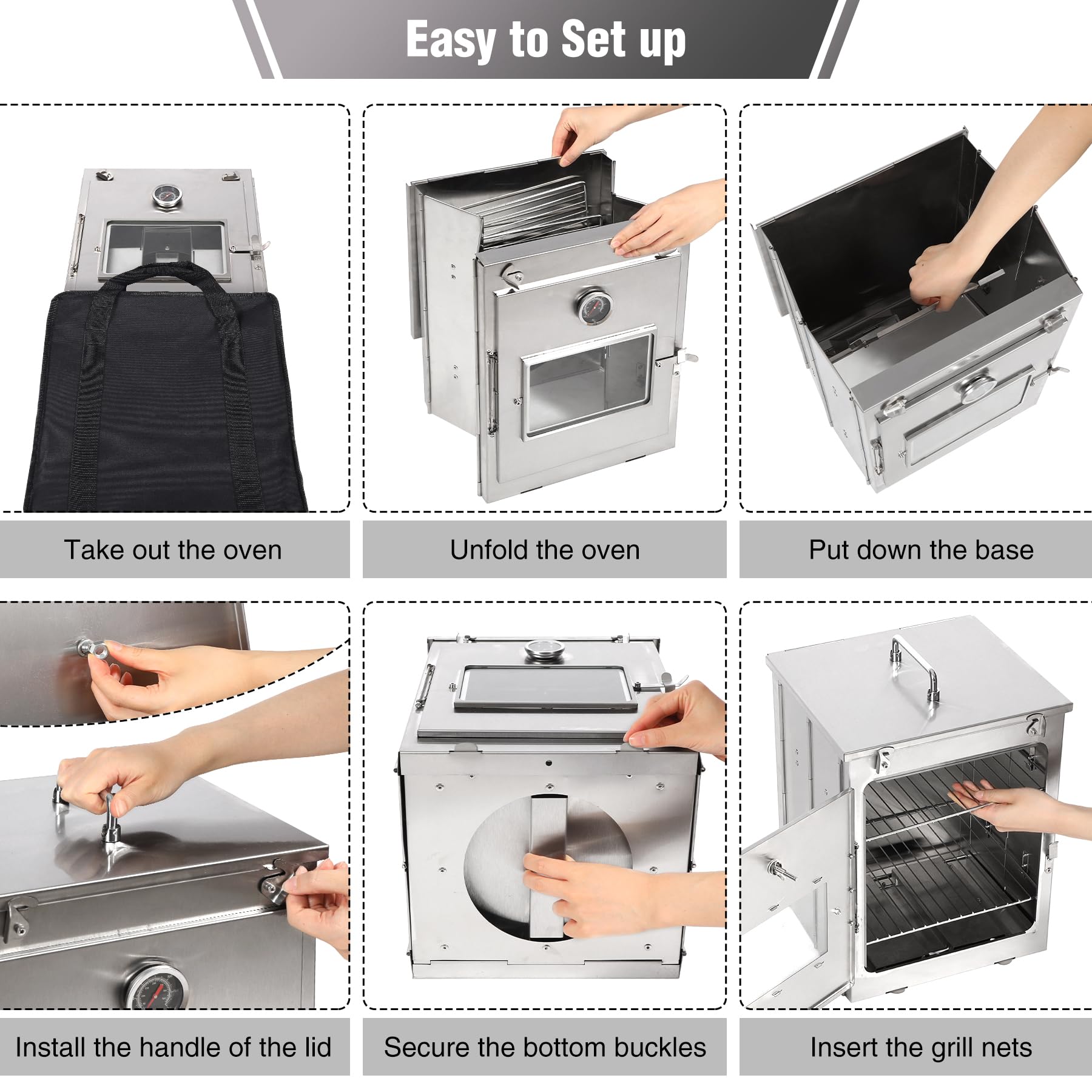 REDCAMP 16" H Foldable Camping Oven with Storage Handbag,Stainless Steel Portable Camping Stove for Baking Cinnamon Rolls, Breads and Muffins with Wood Burning Fire,Propane Stoves,Campers,Baking BBQ