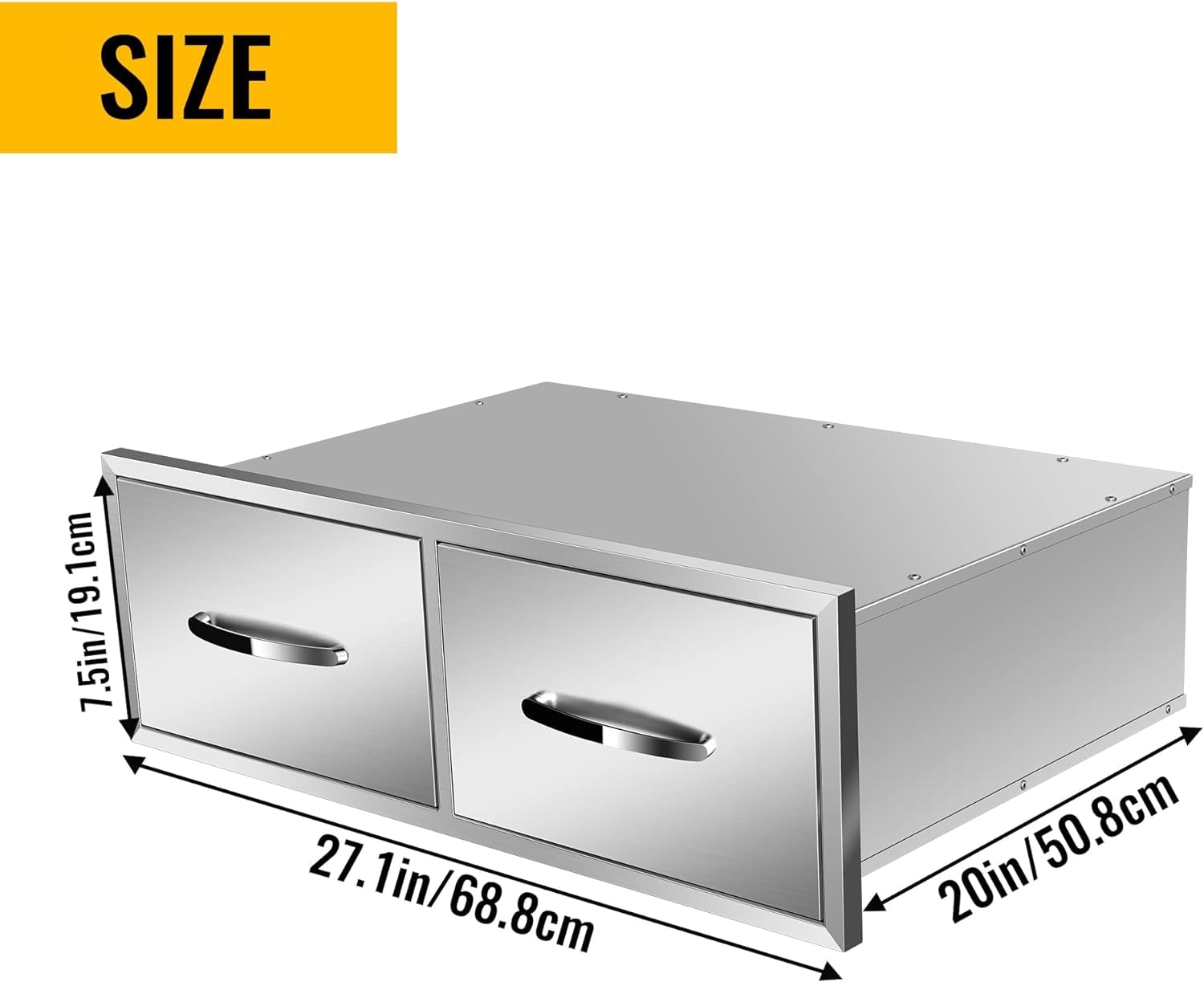 RAILEN Outdoor Kitchen Single Drawers 30" W x 10" H x 20" D Built-in BBQ Drawer Stainless Steel Access Drawers for Outdoor Kitchen Island or Grill Station