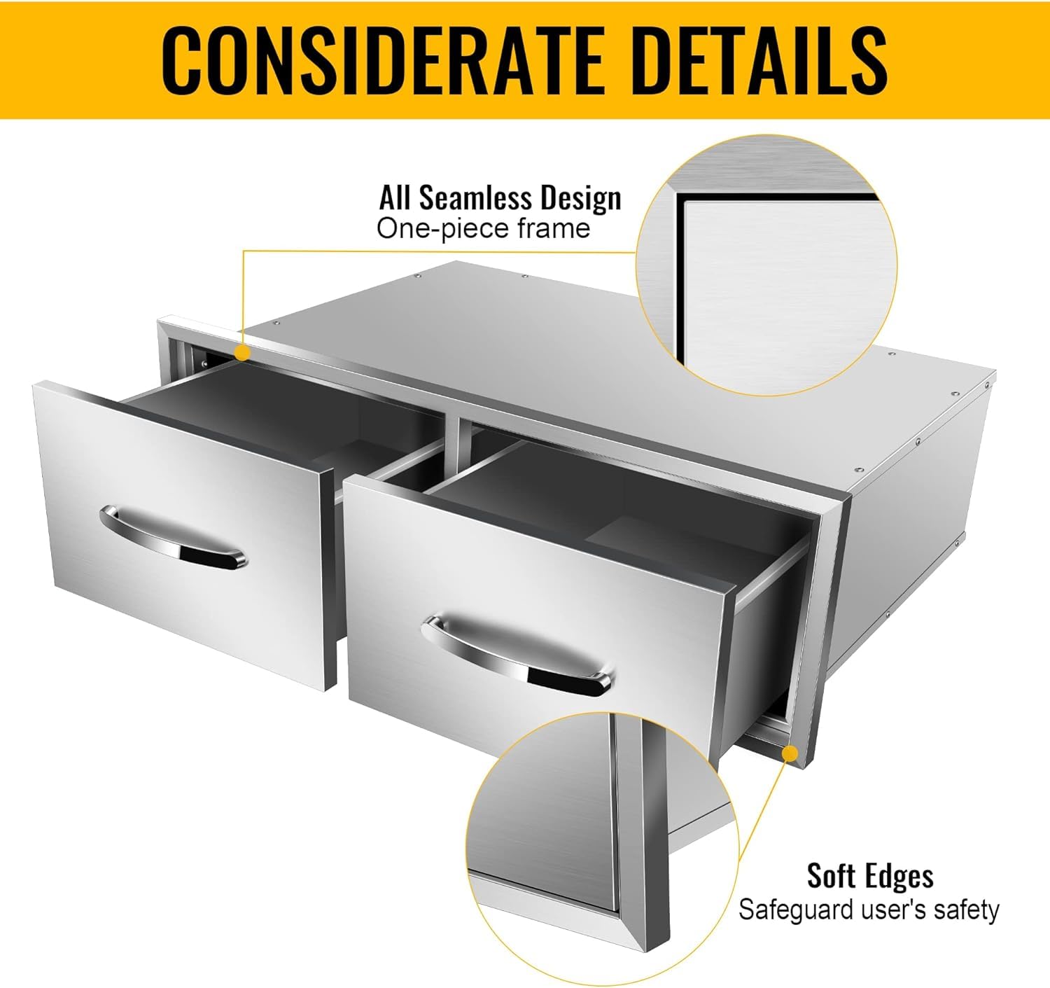 RAILEN Outdoor Kitchen Single Drawers 30" W x 10" H x 20" D Built-in BBQ Drawer Stainless Steel Access Drawers for Outdoor Kitchen Island or Grill Station