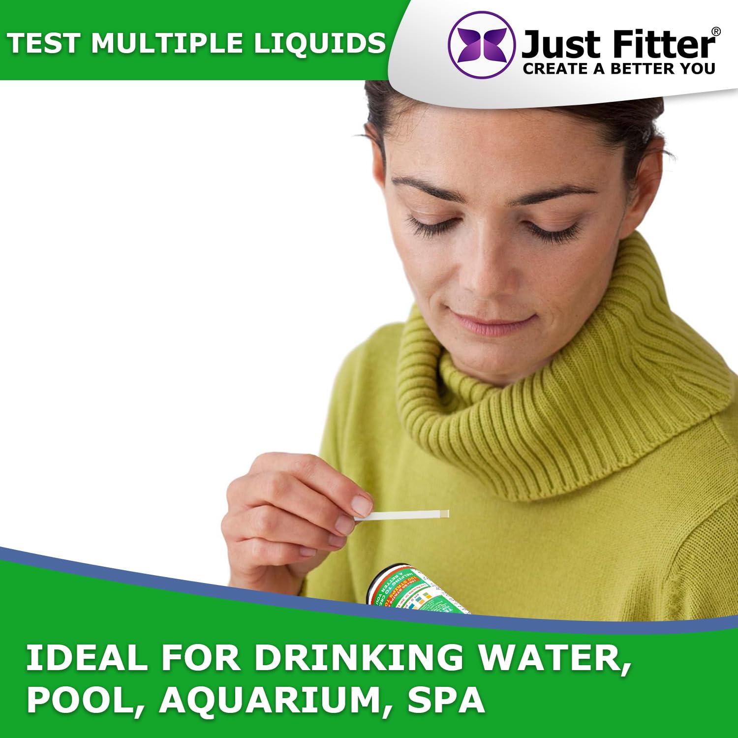 Just Fitter Alkaline Water pH Test Strips. Testing Kit for Home Drinking Water and Liquids. Universal Tester for Aquarium, Fish Tank, Pool, Hot Tub, Spa, Kombucha, Fermentation and Brewing Process.