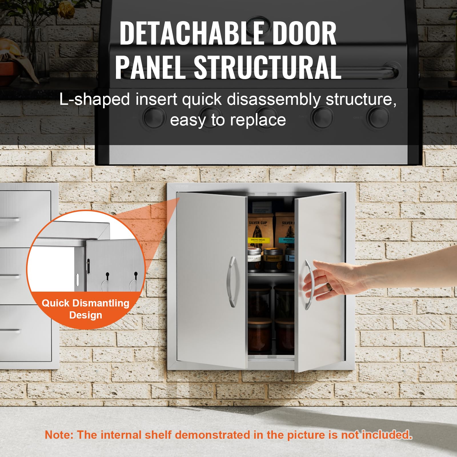 VEVOR BBQ Access Double Door, 24W x 24H Inch Outdoor Kitchen, Stainless Steel Flush Mount, Double Wall Vertical With Handles and Hooks, for BBQ Island, Grilling Station, Outside Cabinet