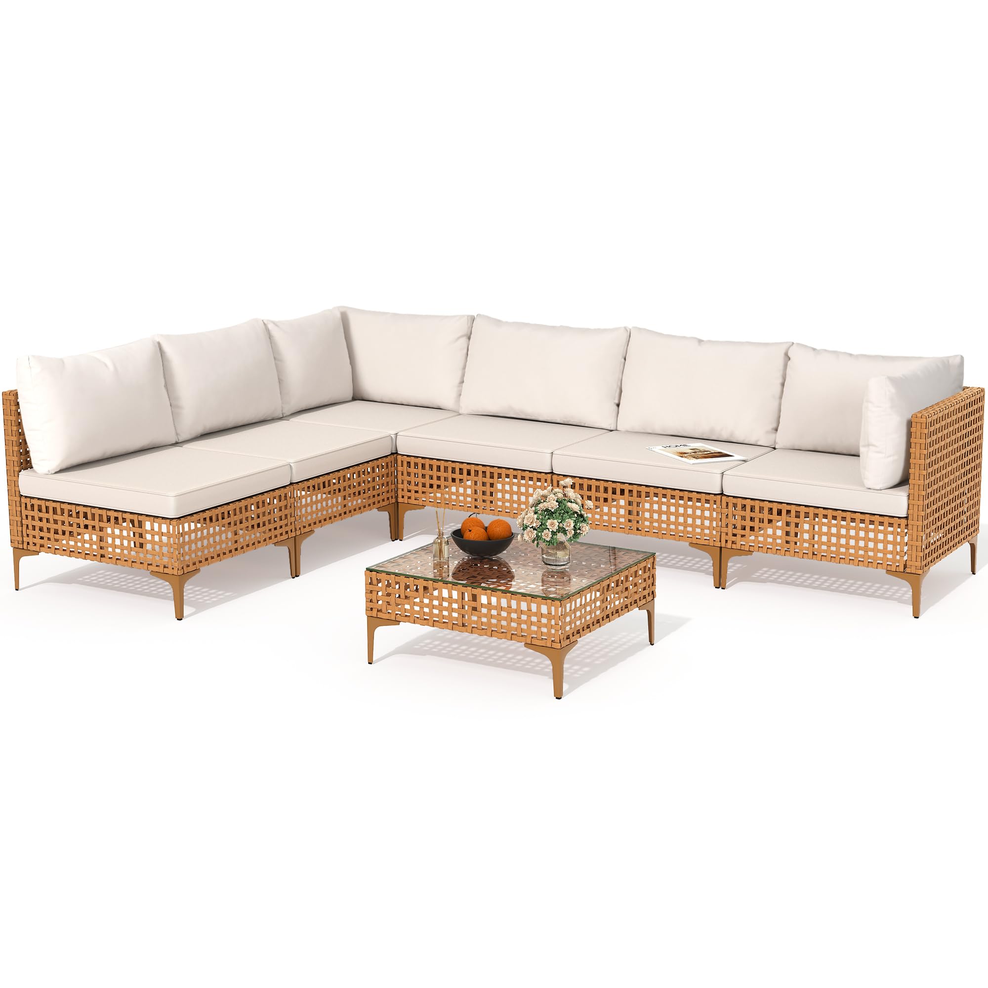 YITAHOME 7-Piece Patio Furniture Set, All-Weather PE Wicker Patio Conversation Set for Backyard Deck Poolside Porch, Outdoor Sectional Sofa with Coffee Table & Soft Cushions