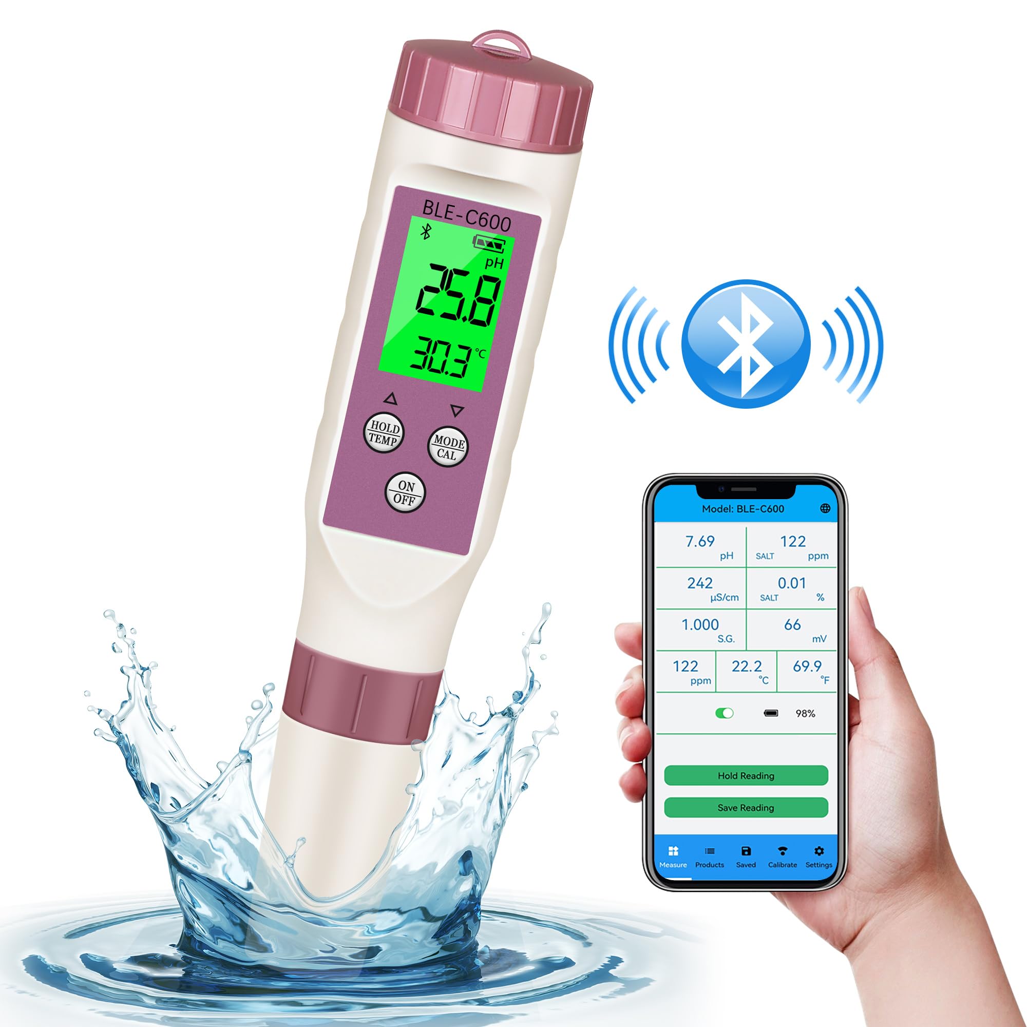PH Meter 7-in-1 Tds Meter/Salinity Tester/pH Meter/EC Meter/Orp Meter/S.G Meter/Temp ph Tester Digital,PH Meter for Water 0.01pH Accuracy,Tds Meter with ATC.