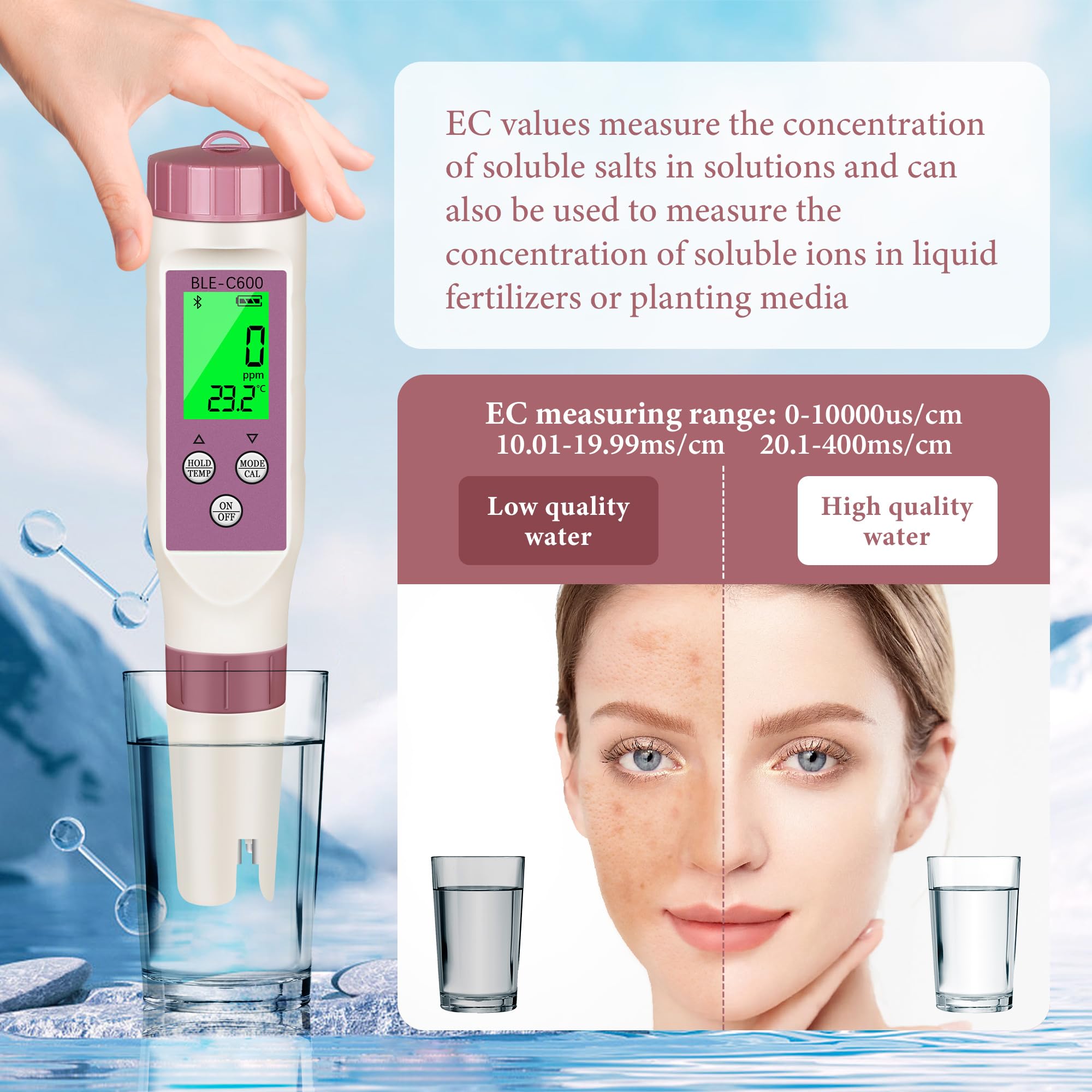 PH Meter 7-in-1 Tds Meter/Salinity Tester/pH Meter/EC Meter/Orp Meter/S.G Meter/Temp ph Tester Digital,PH Meter for Water 0.01pH Accuracy,Tds Meter with ATC.